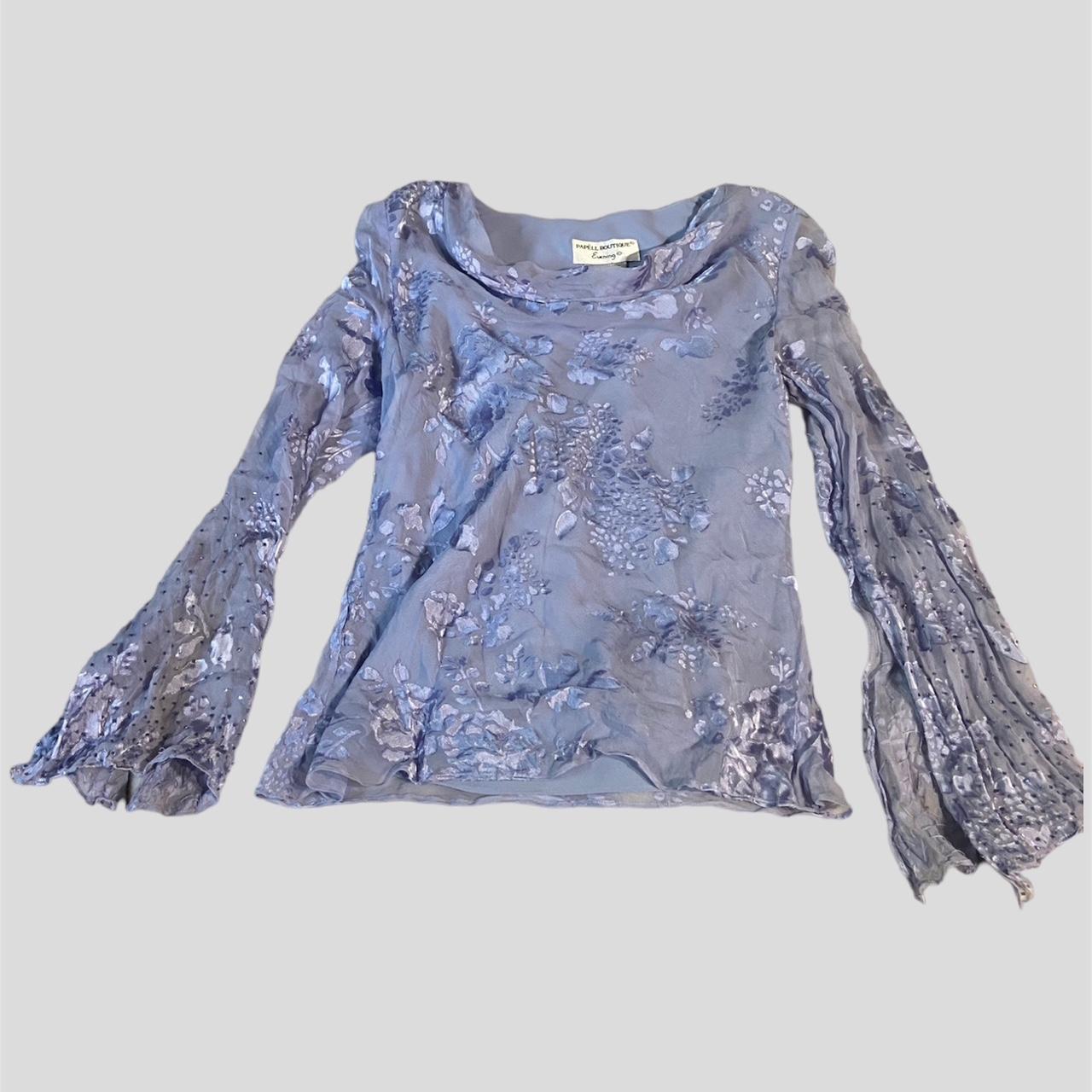 stunning periwinkle mesh beaded top with flare... - Depop