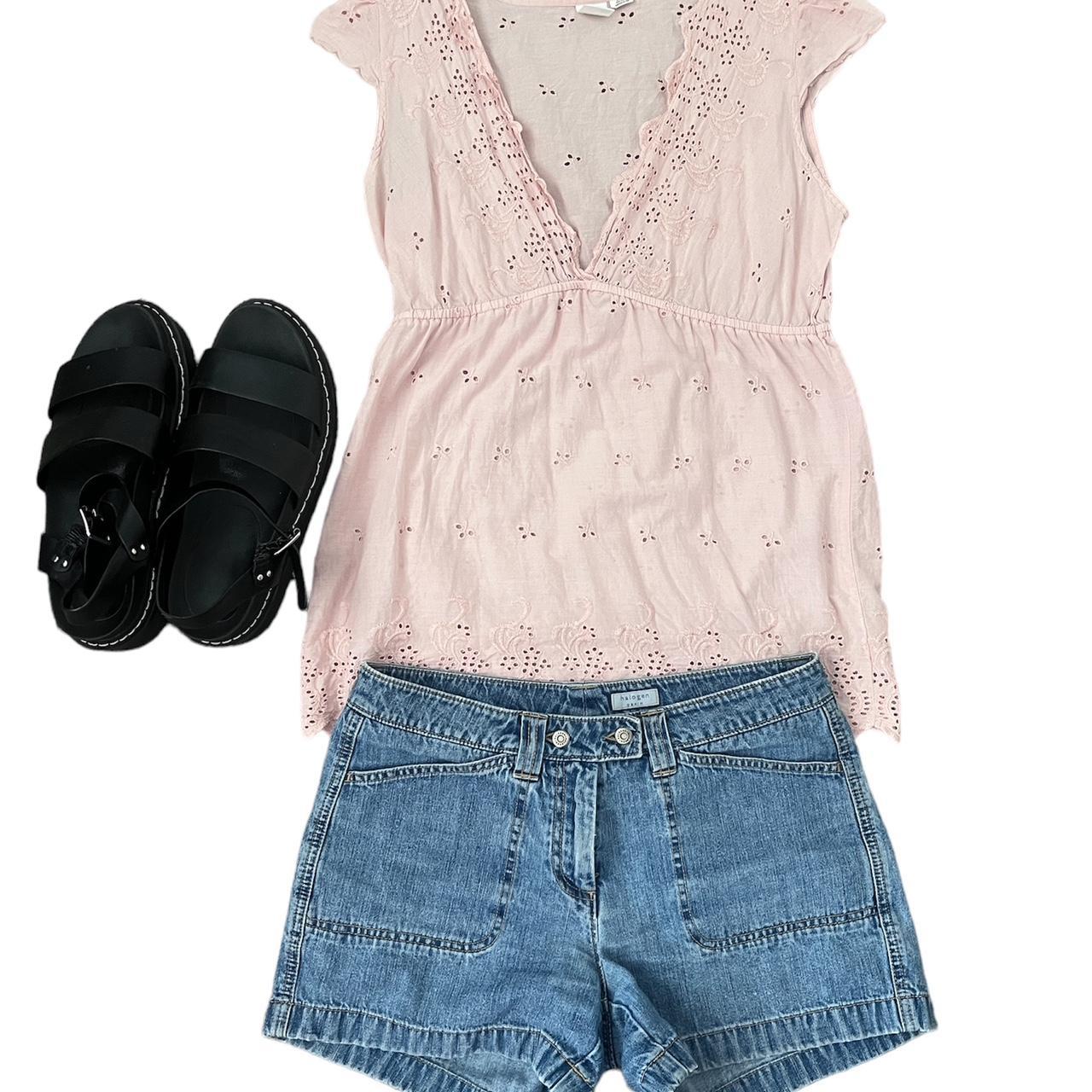 pink roxy brand eyelet top brand:roxy size: medium... - Depop