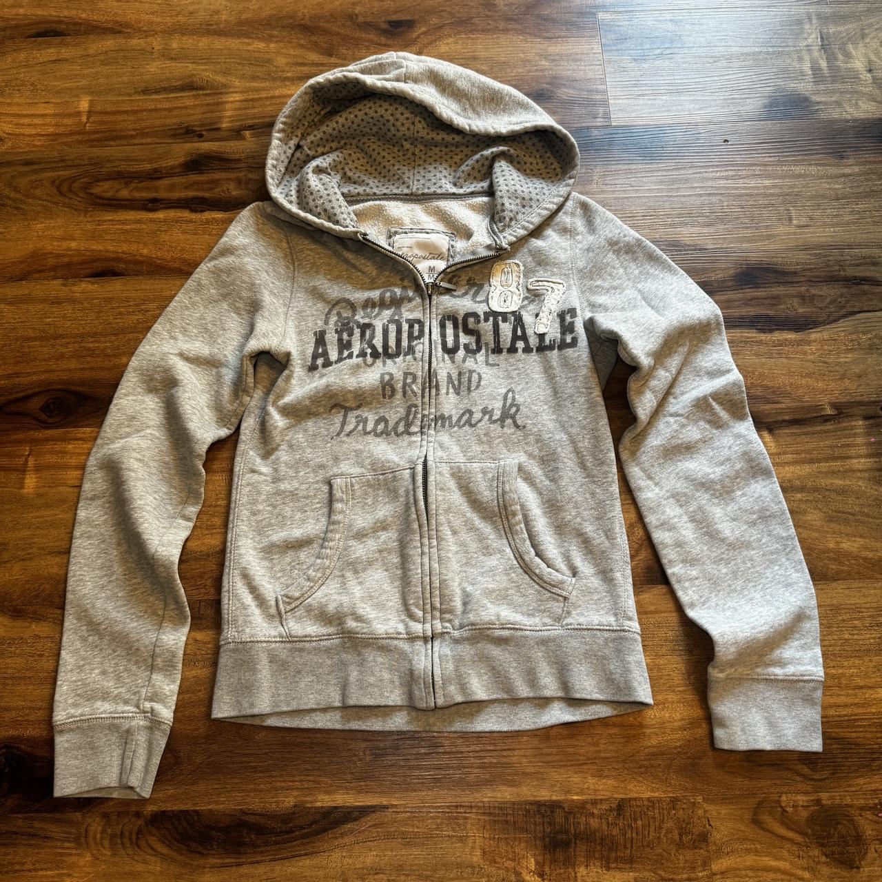 Vintage Y2K Grey Aeropostale zip-up hoodie... - Depop