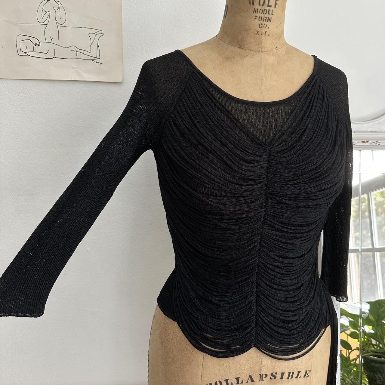 Vintage Black Knit Drape Top Size Small Y2K black... - Depop