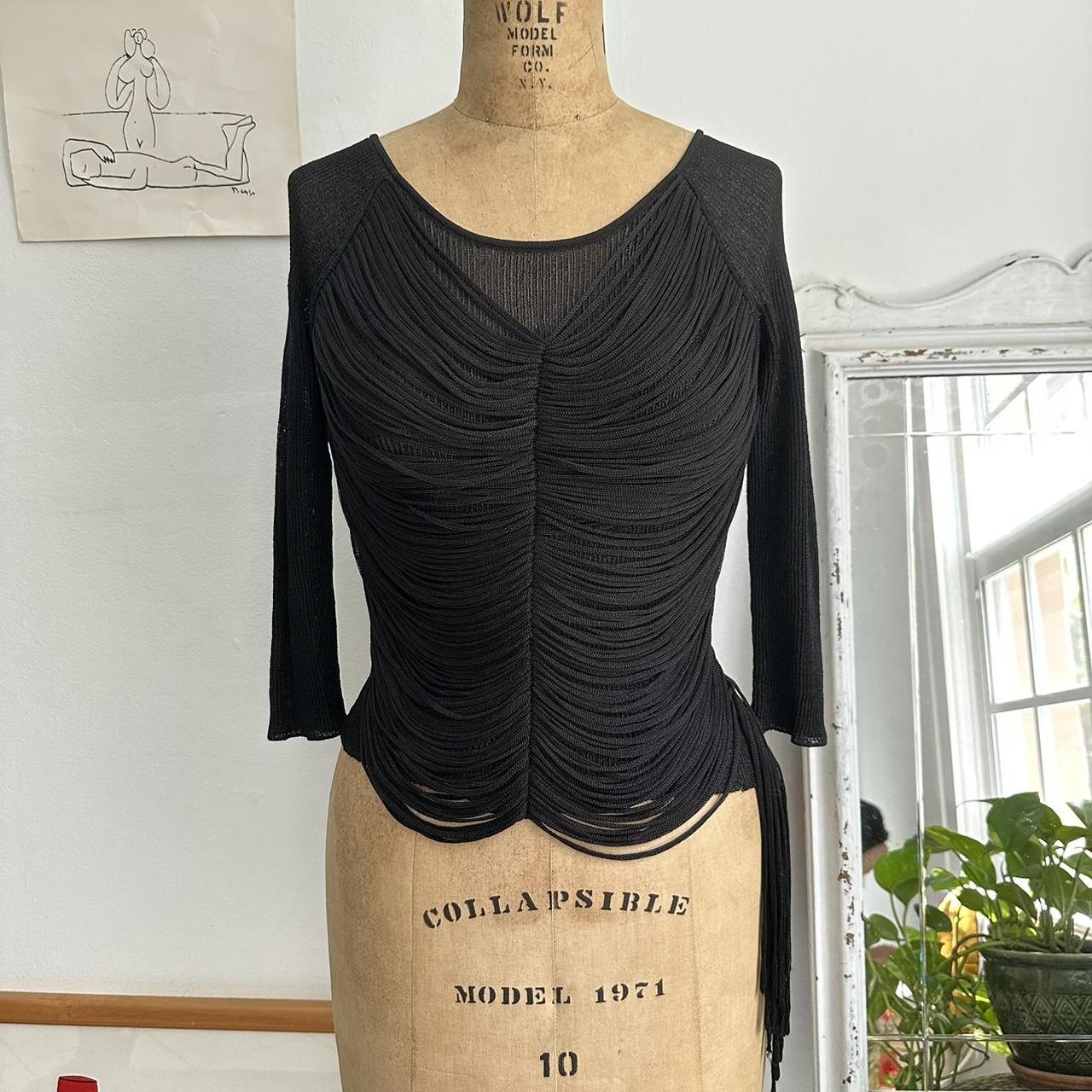 Vintage Black Knit Drape Top Size Small Y2K black... - Depop