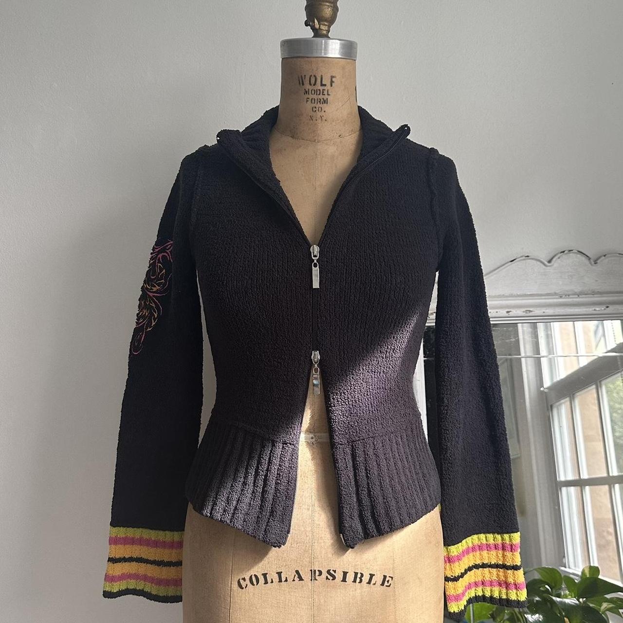Vintage Double Zip Sweater Size Small Y2K black... - Depop