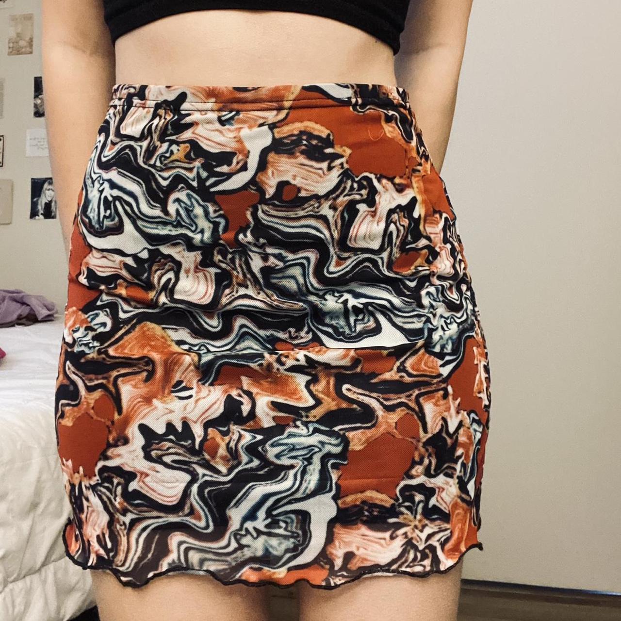 unique abstract print mesh mini skirt, women’s... - Depop
