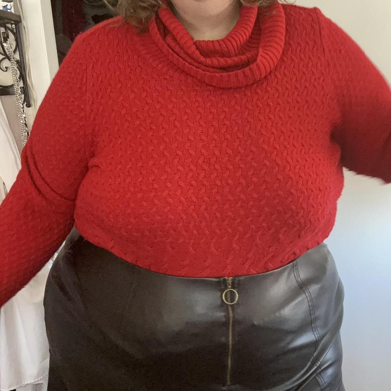 RED FOLD OVER NECK TEXTURED SWEATER PLUS SIZE Tag... - Depop