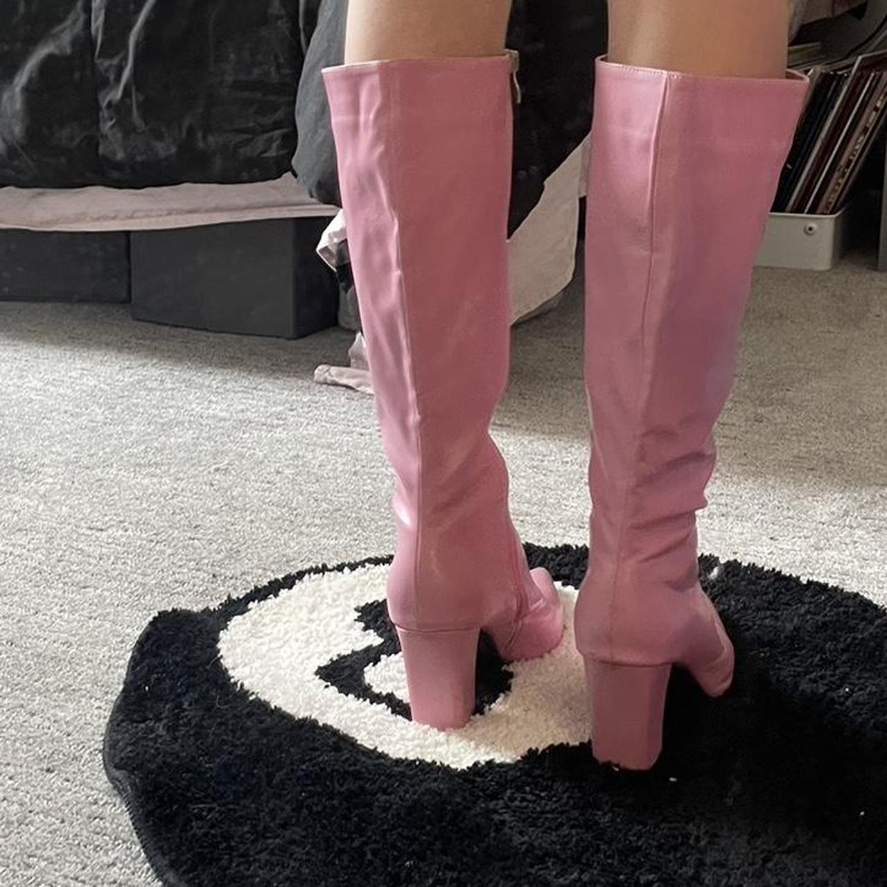 CUTEST faux leather knee-high pink boots Worn... - Depop