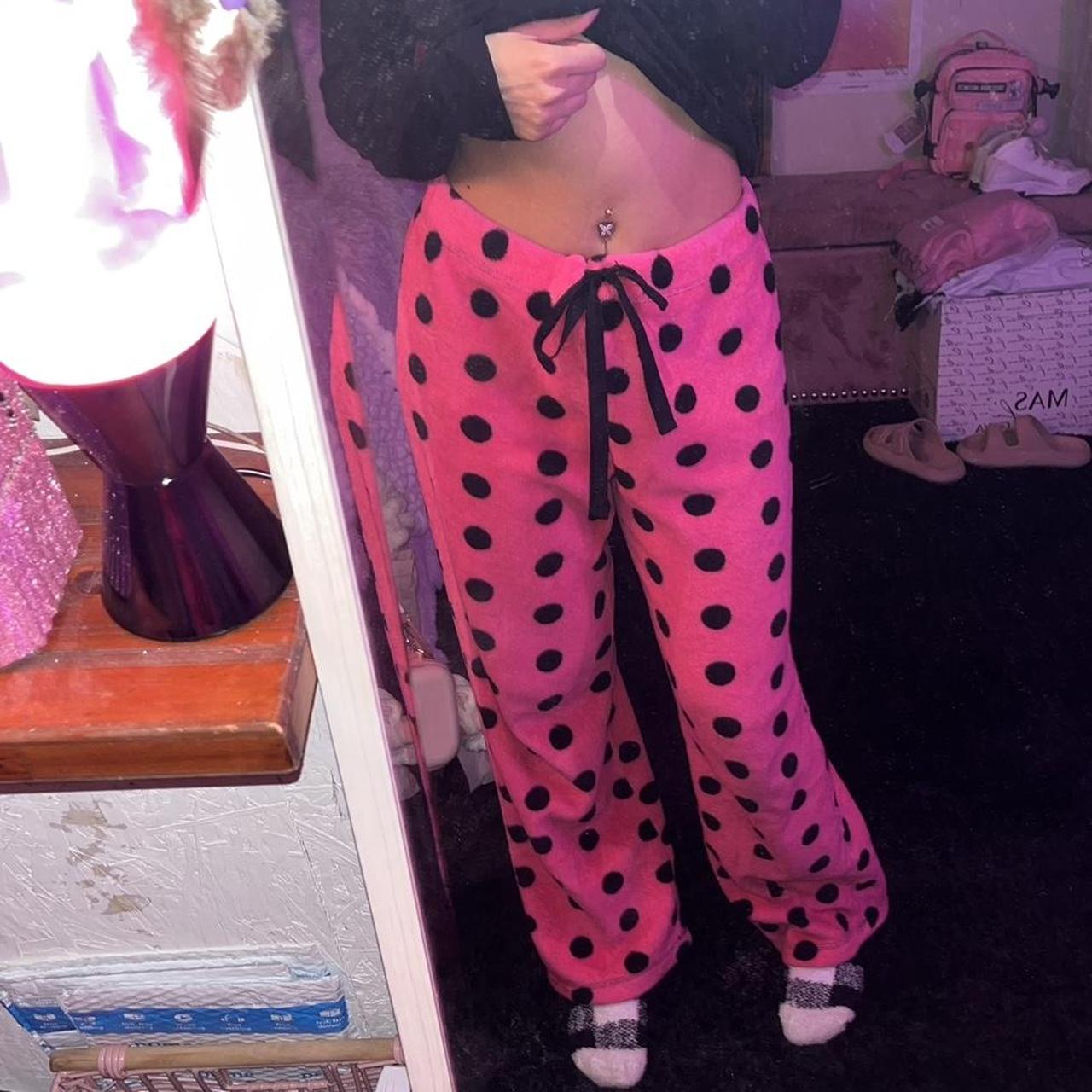 y2k pink poka dot pajamas size:small good... - Depop