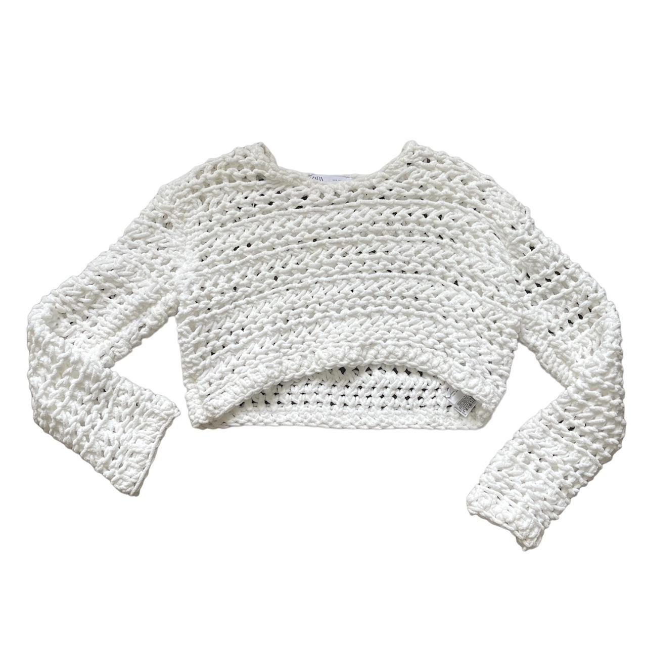 White Zara crochet cropped jumper size small but... - Depop