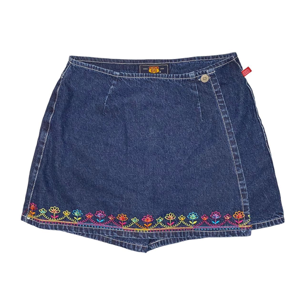 Y2K Route 66 denim skort High waisted jean skort... - Depop