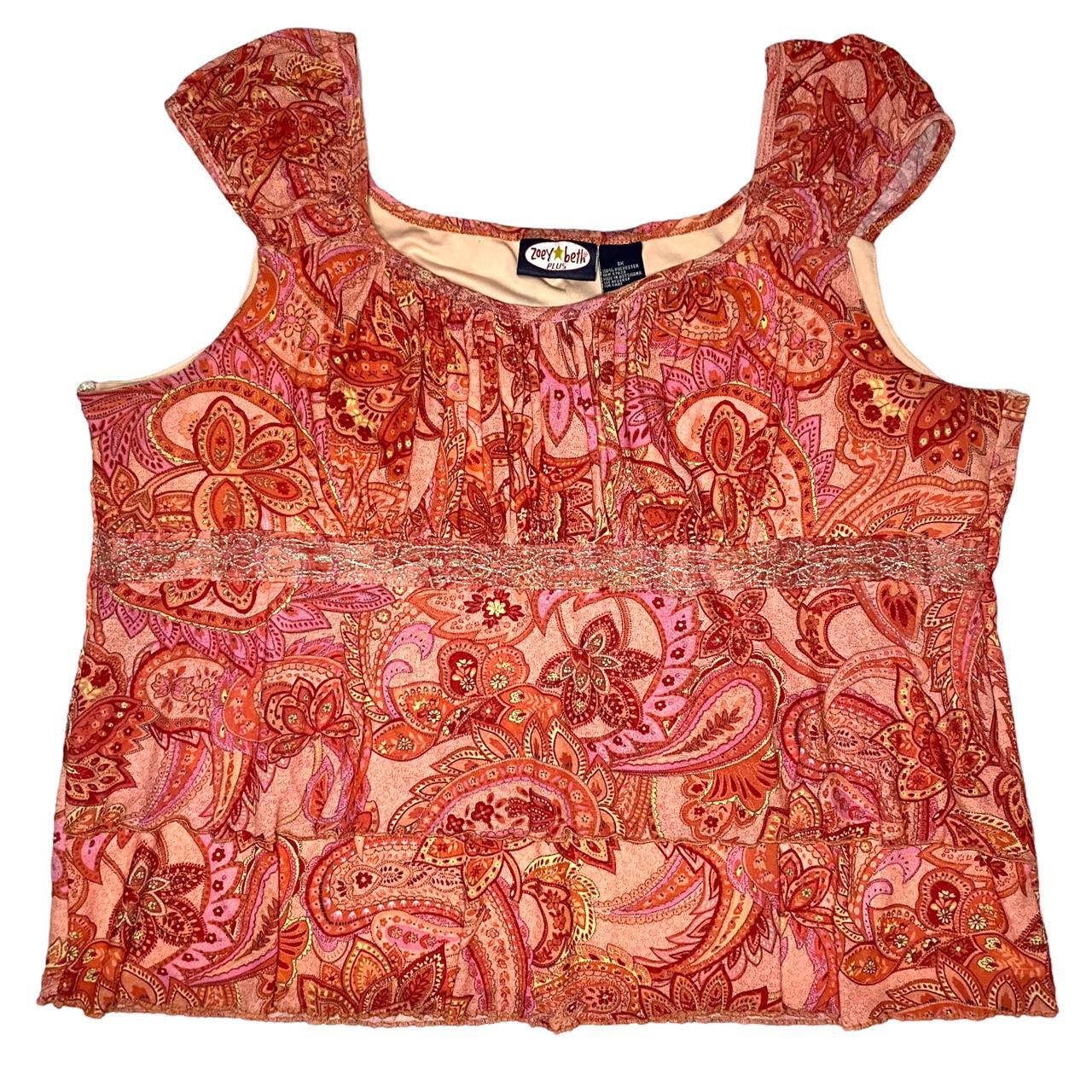 Plus size y2k paisley top ! Orange, pink, and red... | Depop