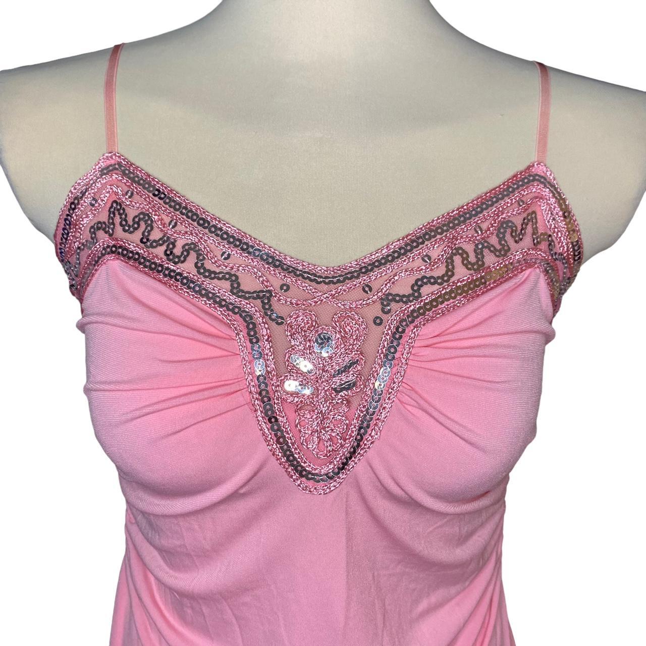 Y2K pink sequin tank top Asymmetrical side hems... - Depop