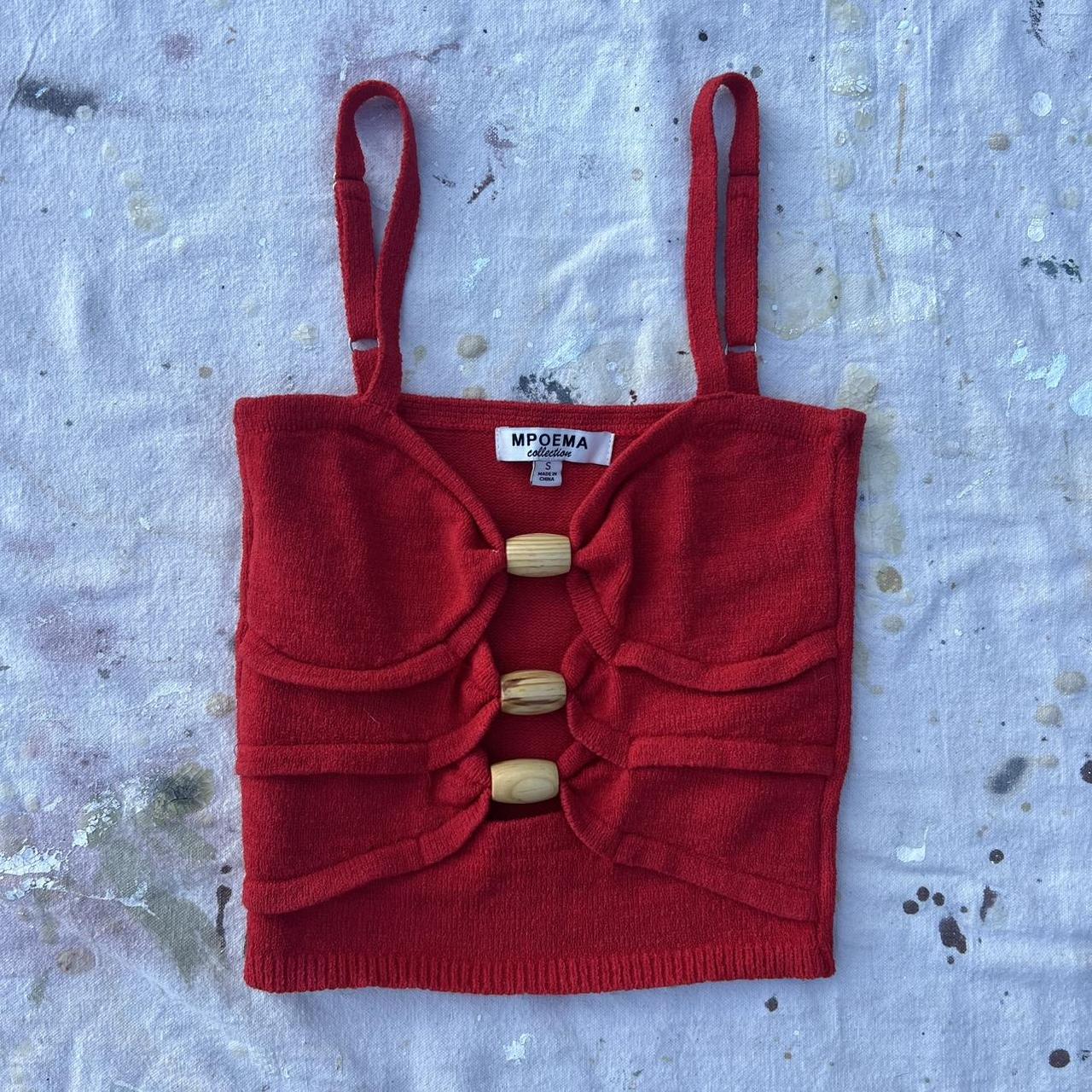 Red knit tank top with wooden detail #goingouttop... - Depop