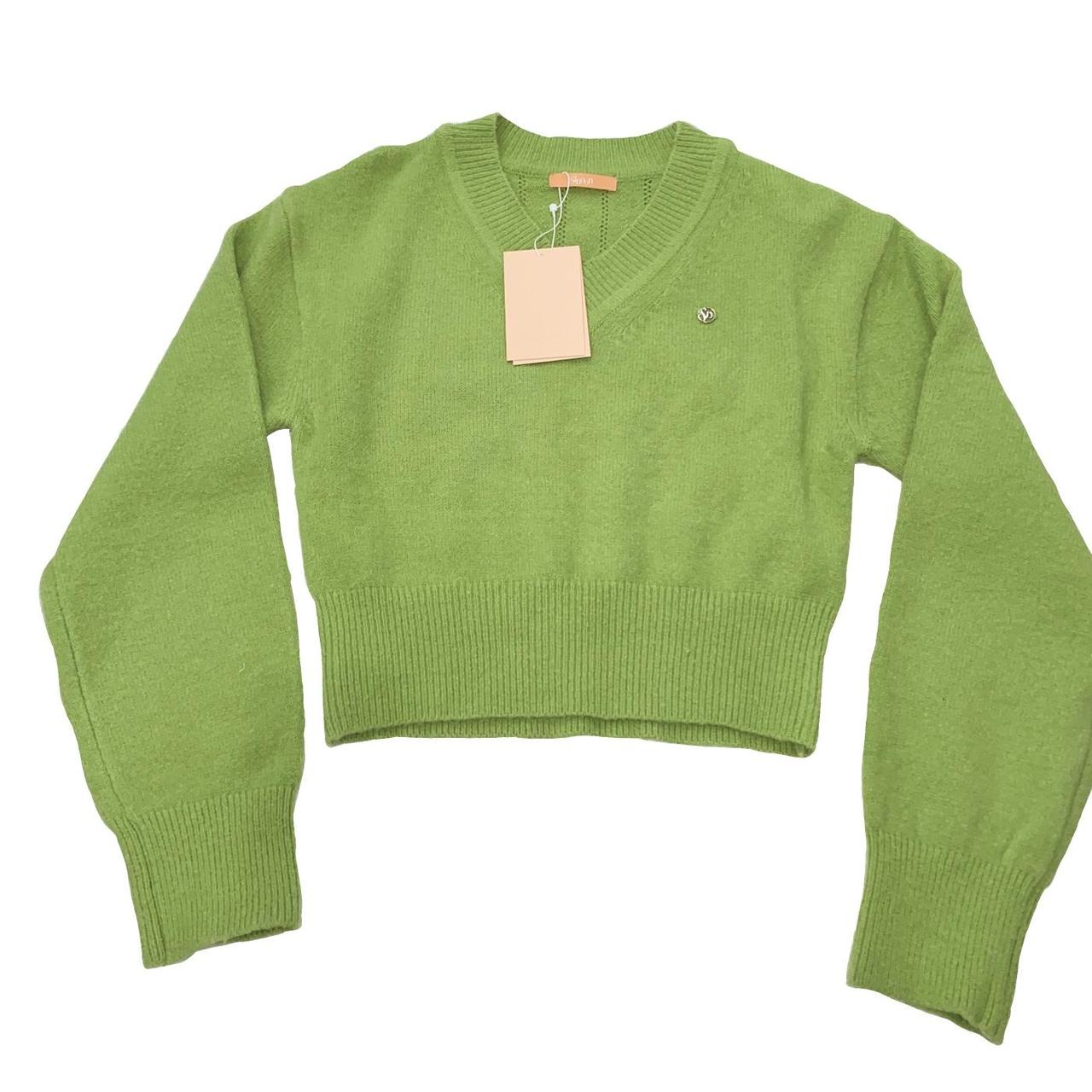 Summer green cropped V Neck sweater from Sinoon... | Depop