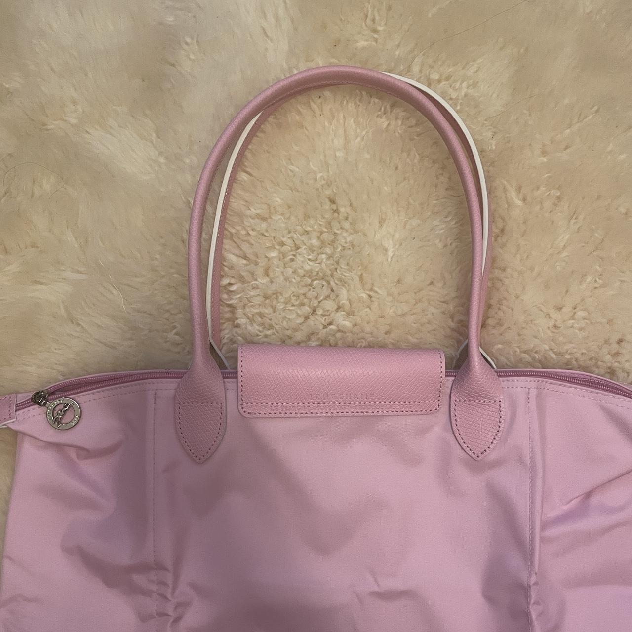 Longchamp Le Pliage Shopping Tote in Pink and white... - Depop