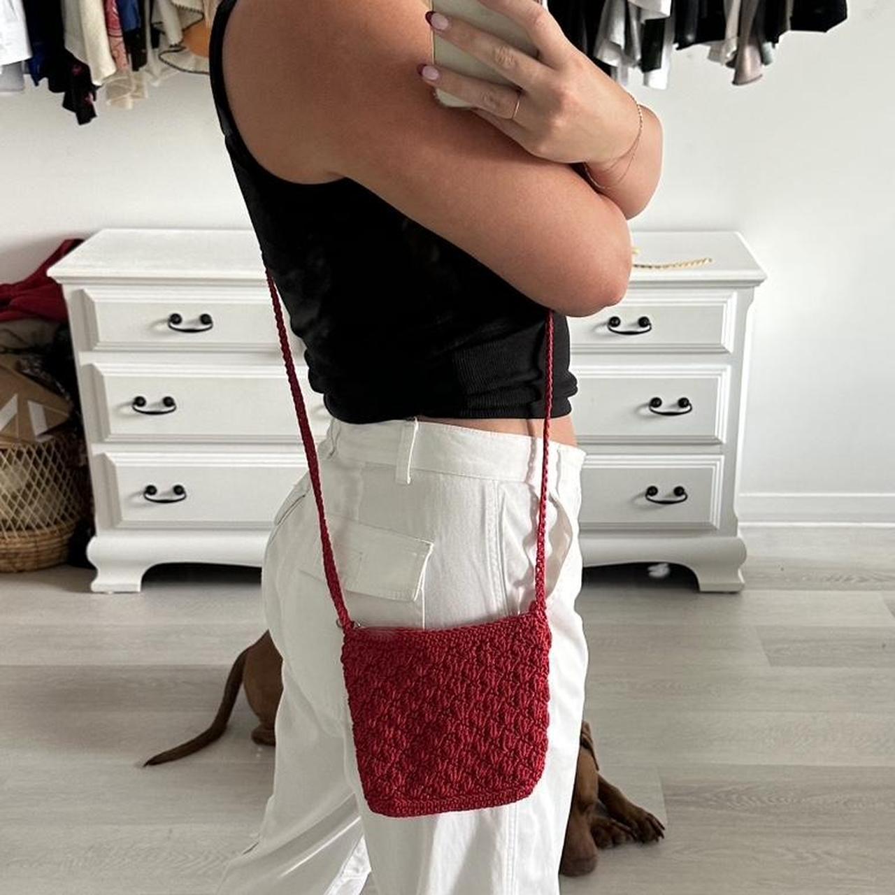 Red crochet side bag - Depop