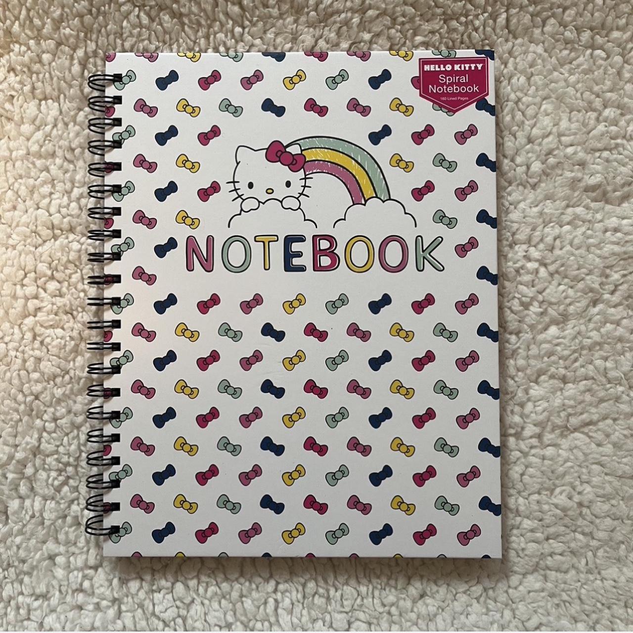 Hello Kitty multi-coloured notebook with pink bow... - Depop