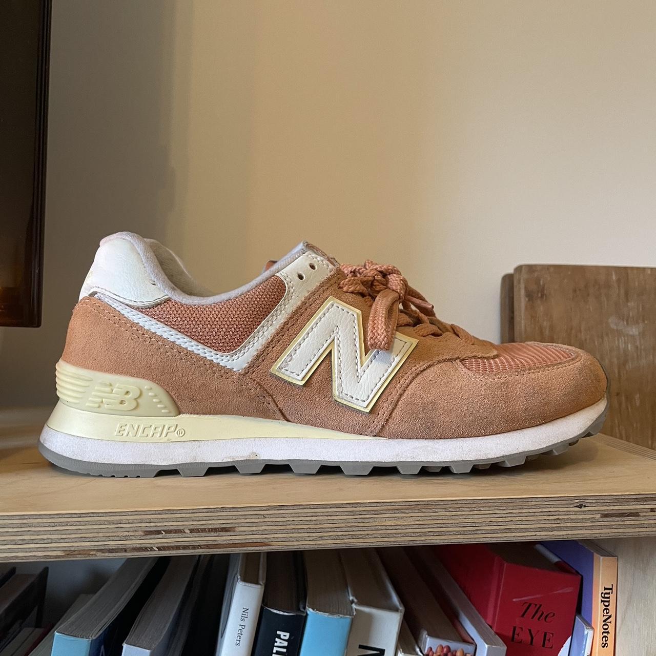 New Balance 574 in peach 🍑 pink #NewBalance #Peach... - Depop