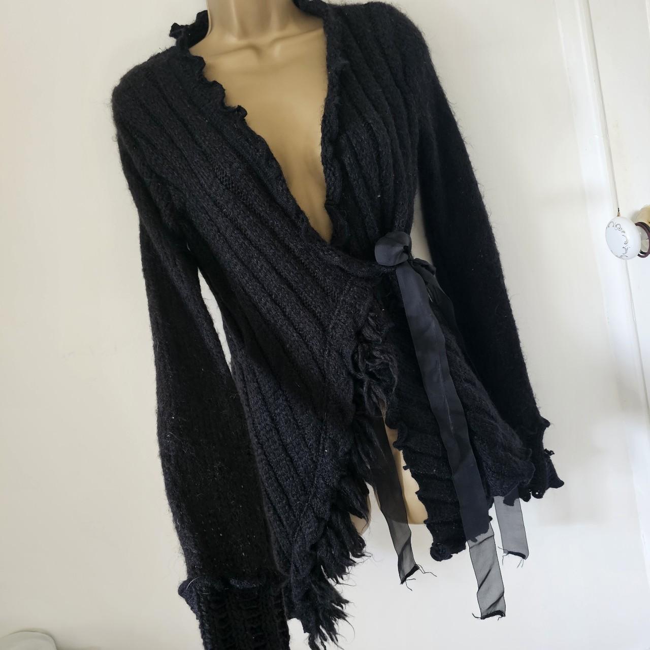 Black knit bow ribbon wrap long cardigan with long... - Depop