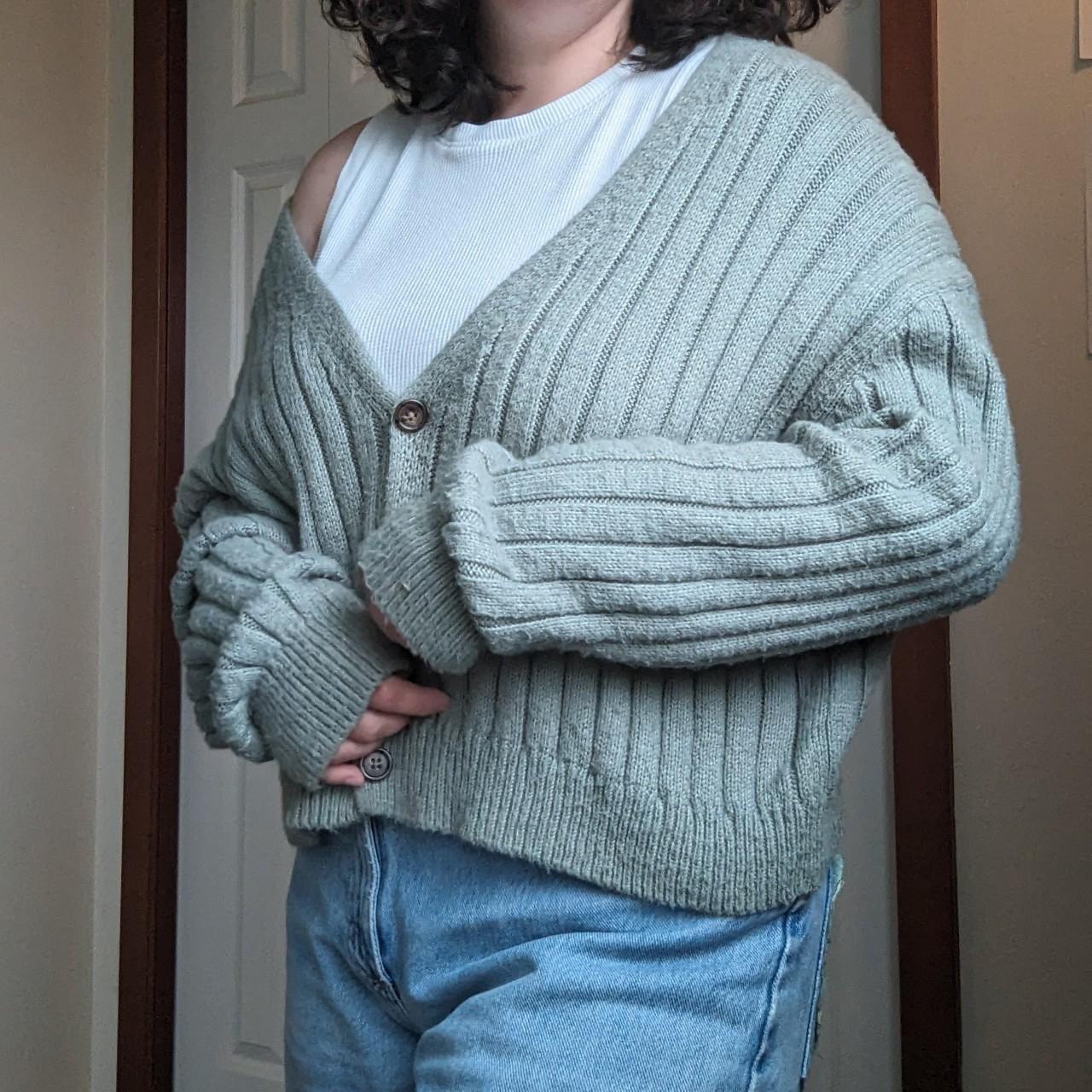 Cropped sage green cardigan with buttons in... - Depop