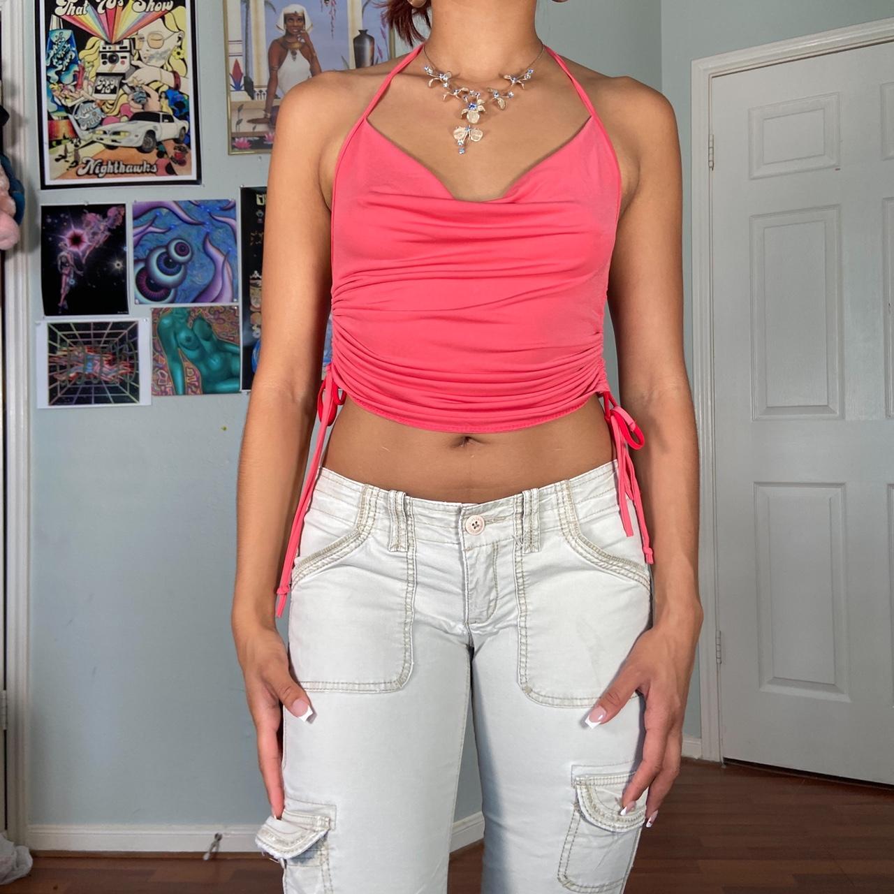 Vintage y2k halter top early 2000s coral pink... - Depop
