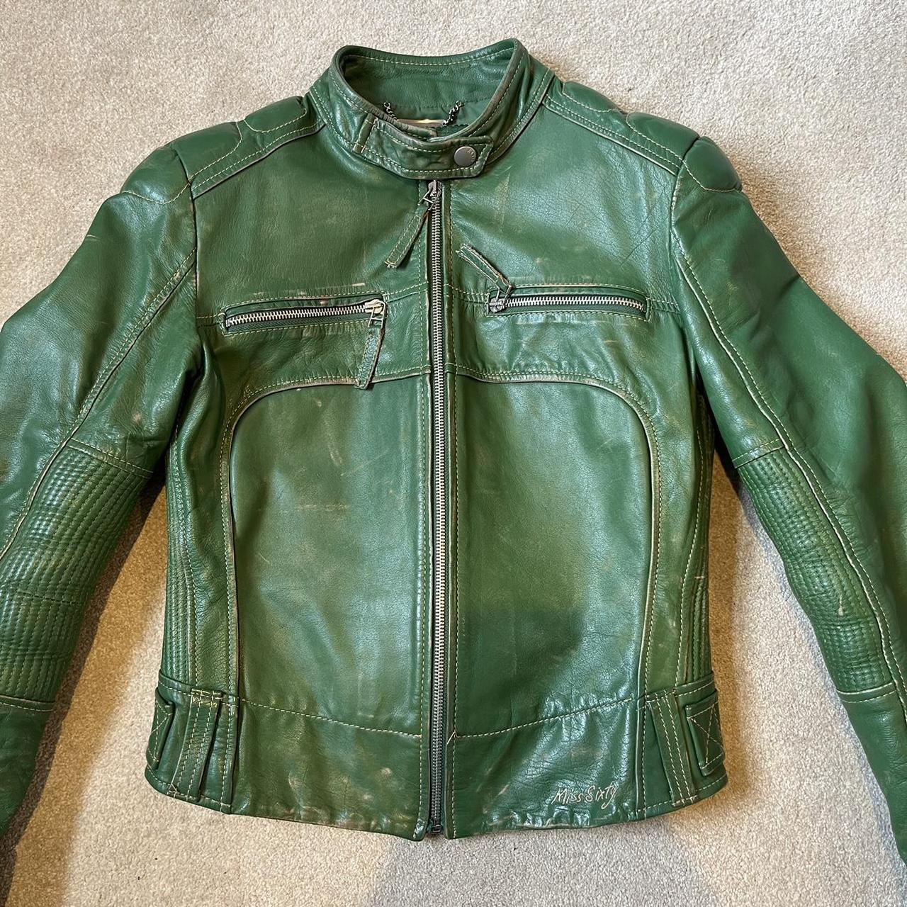 Green Miss Sixty leather biker jacket. Unreal... - Depop