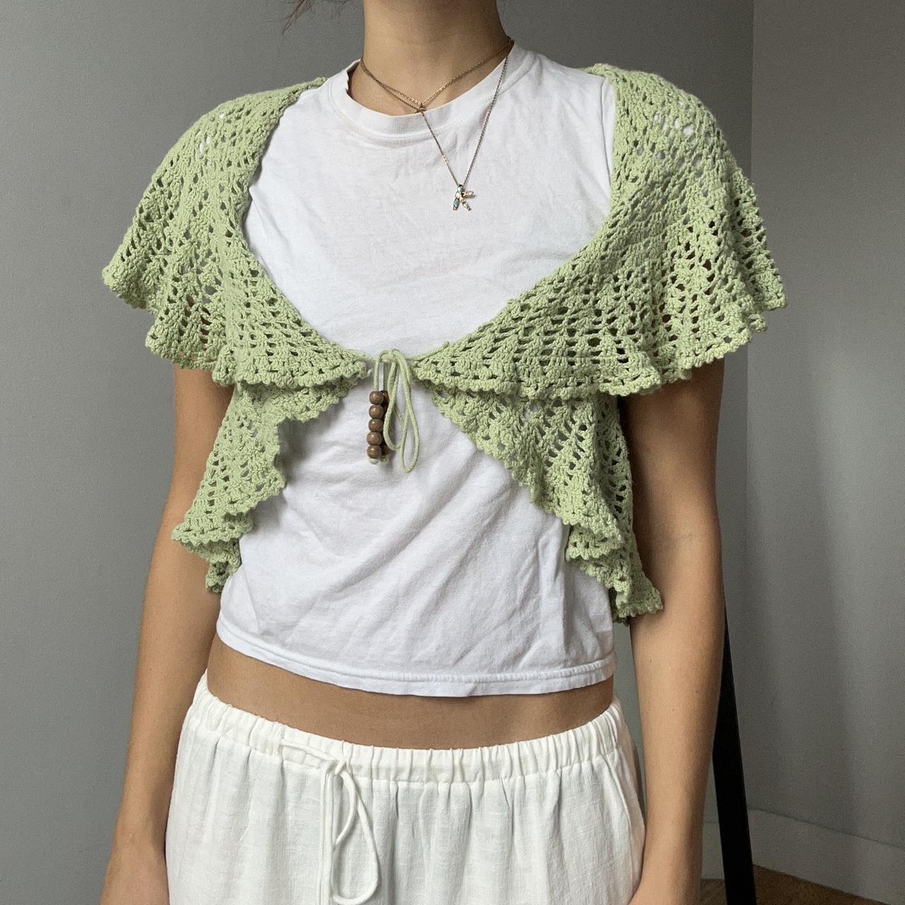 Adorable crochet layering top mint green Fold over... - Depop