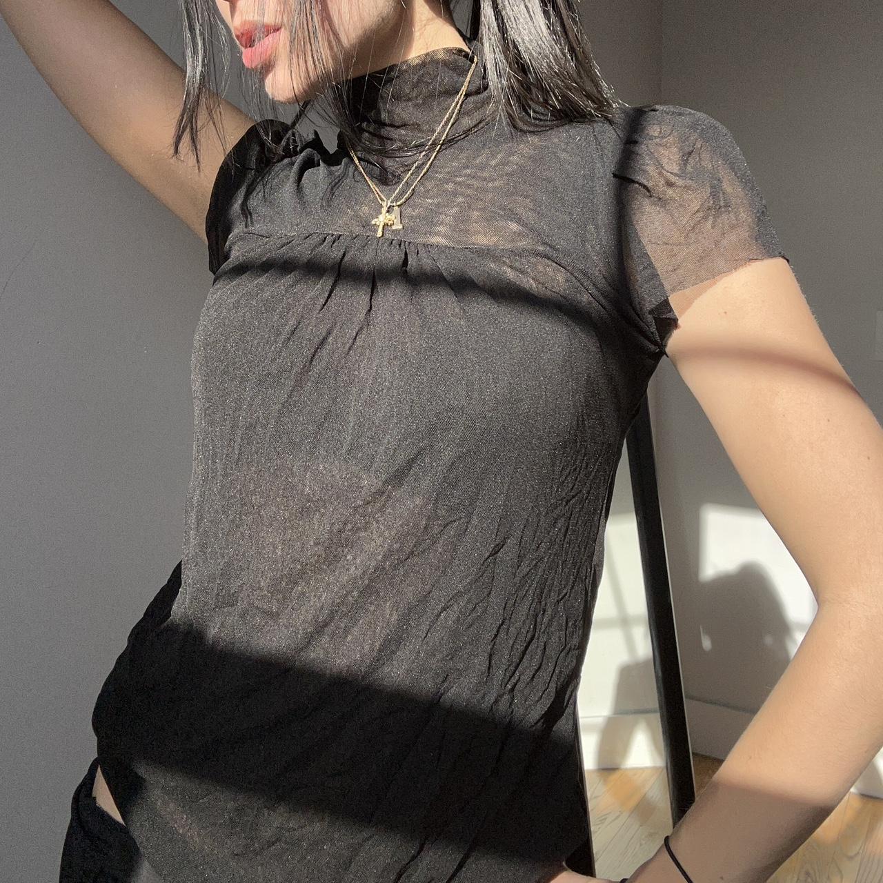 Black mesh turtle neck top Brand: Sweet Pea - Depop