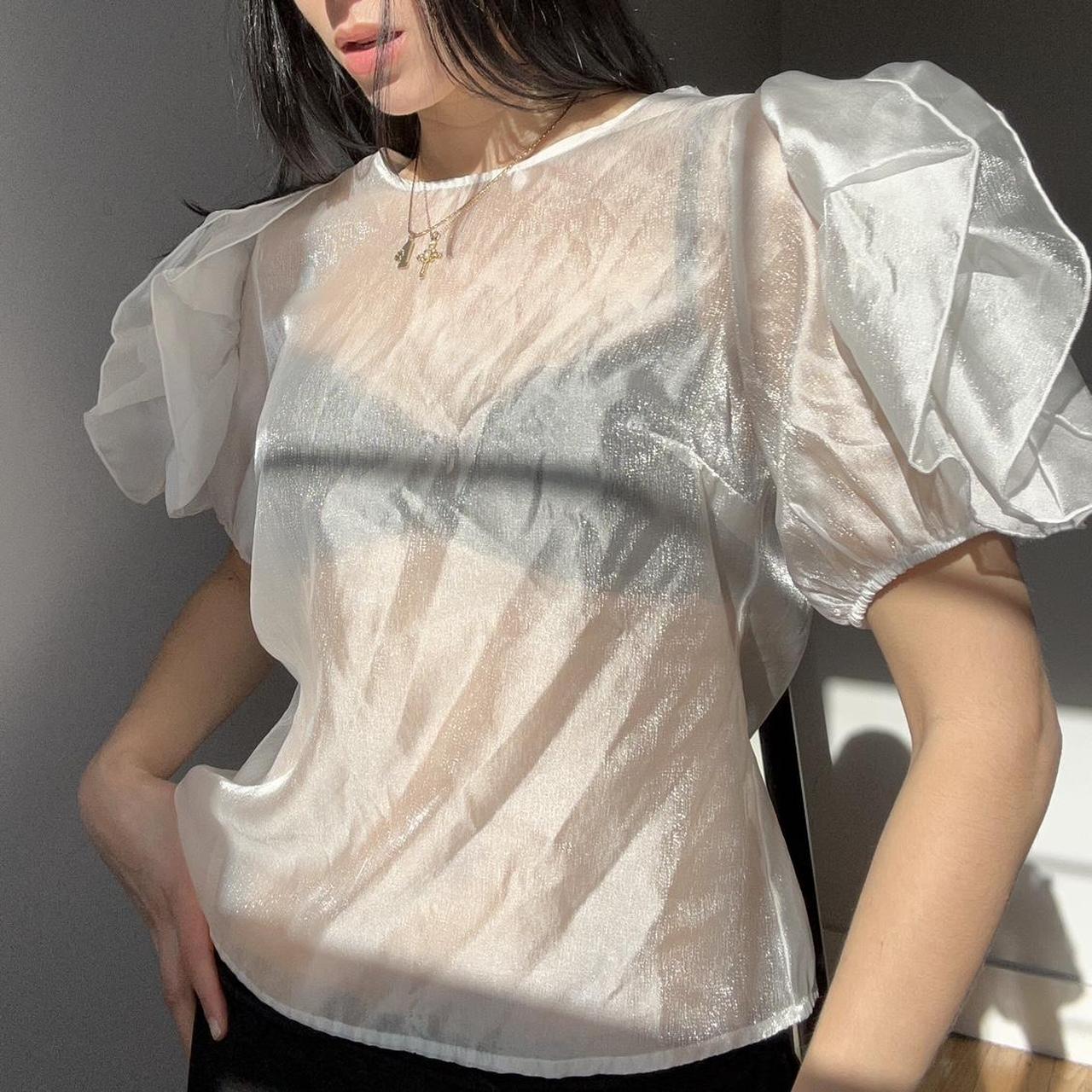 ⭐️POOR THINGS ⭐️ Transparent white top with accent... - Depop