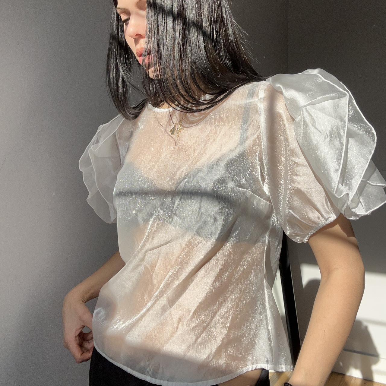 ⭐️POOR THINGS ⭐️ Transparent white top with accent... - Depop