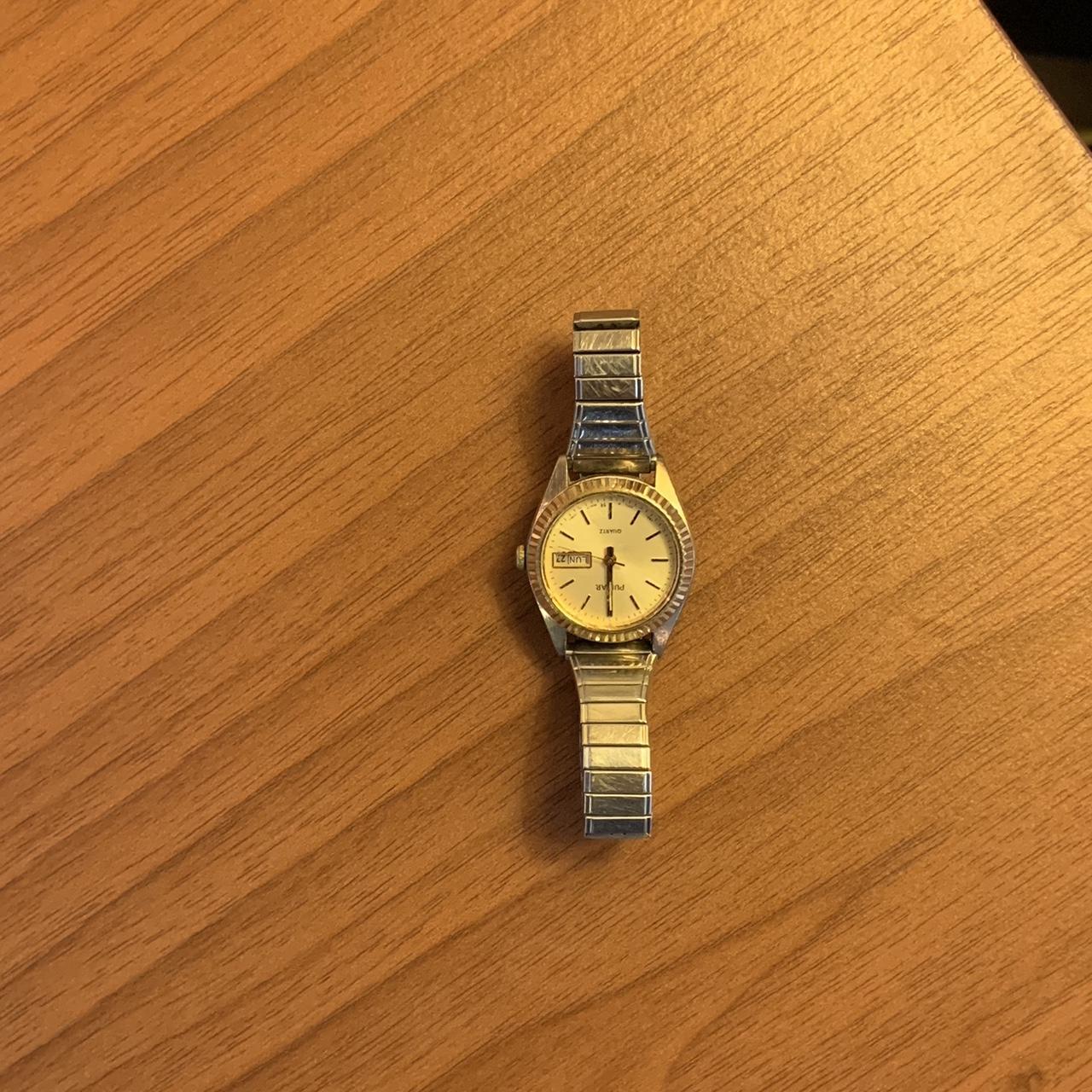 1970s vintage silver tone watch with white face... | Depop