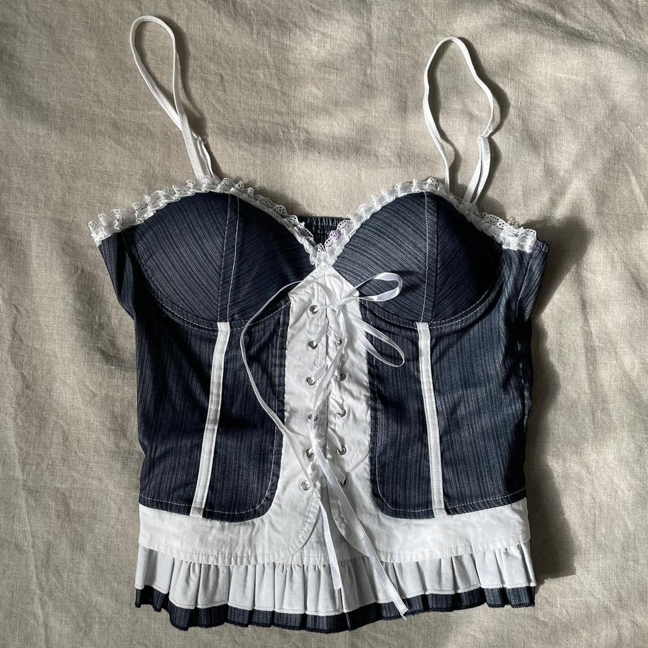 miss sexy indigo denim white prairie bustier corset... - Depop