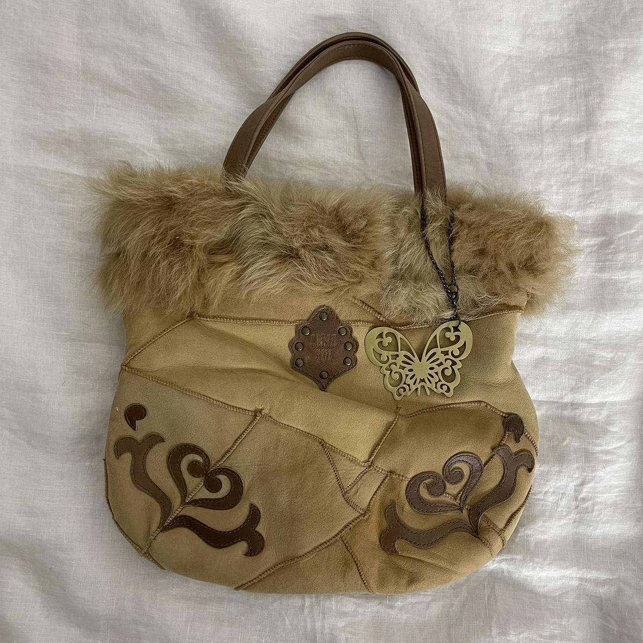 anna sui vintage western tan brown fur trim tote... - Depop