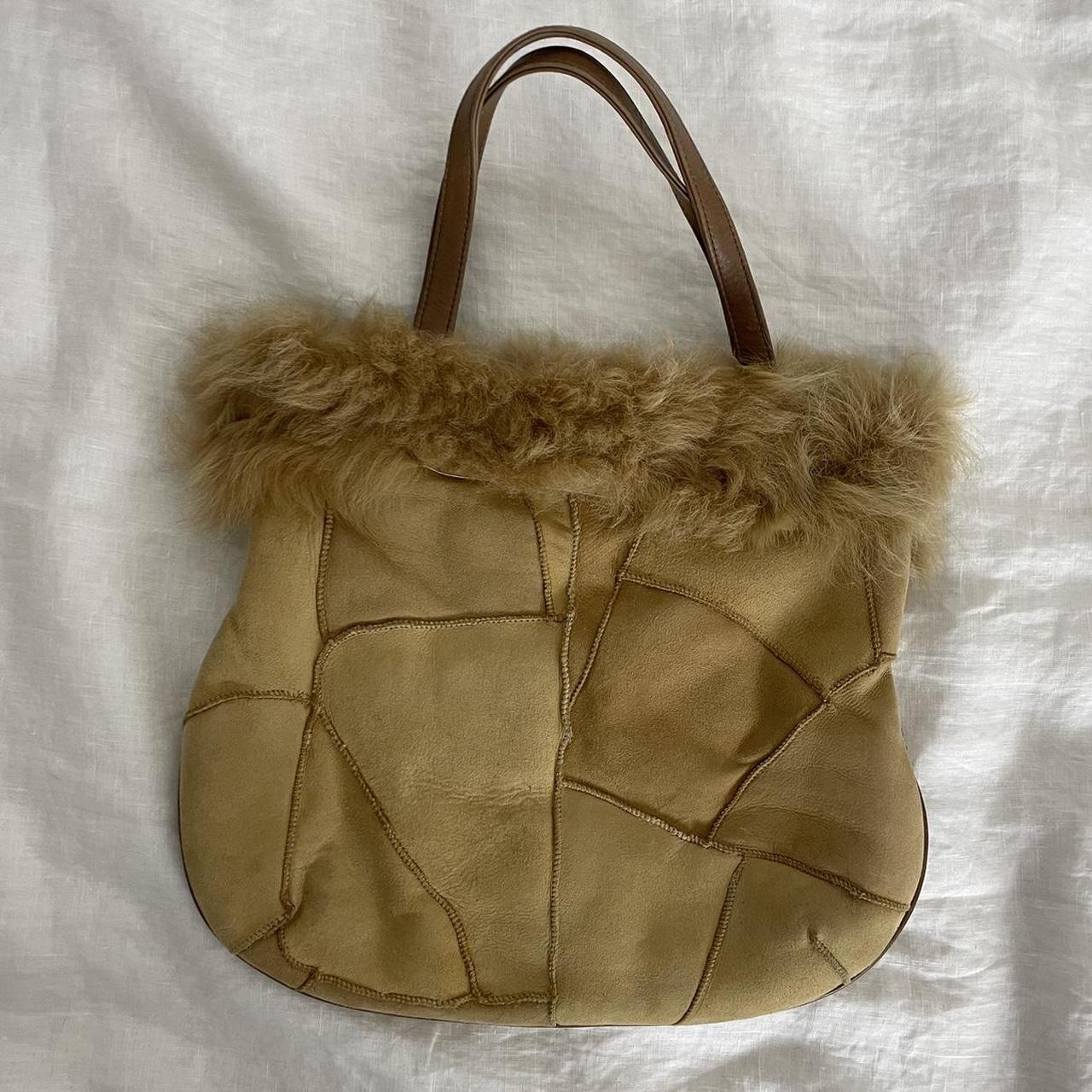 anna sui vintage western tan brown fur trim tote... - Depop