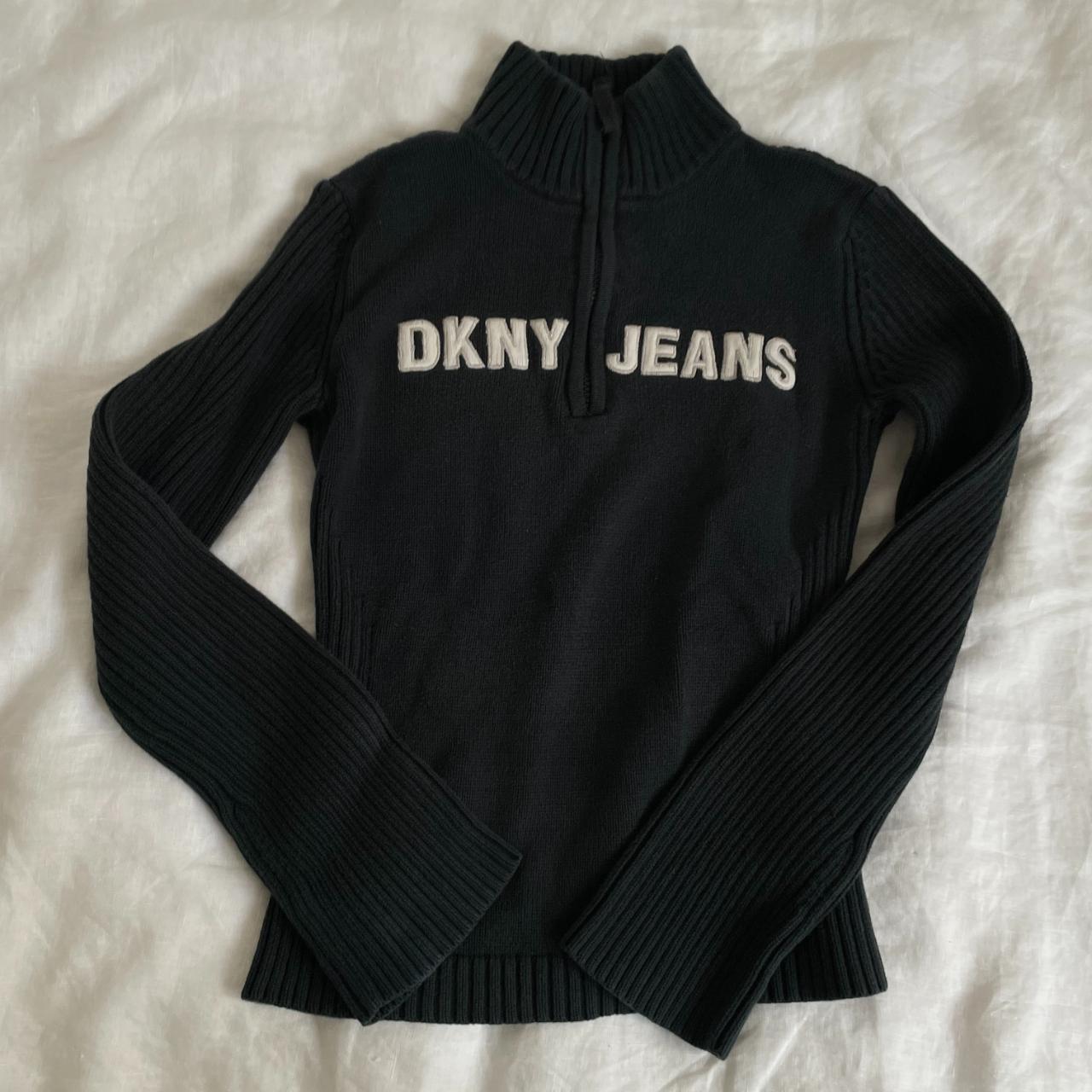 vintage dkny y2k sporty dark navy/black 1/4 zip knit... - Depop