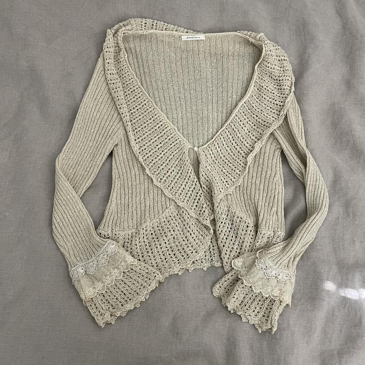 fairy boho l'est rose gold beige ruffle cardigan... - Depop