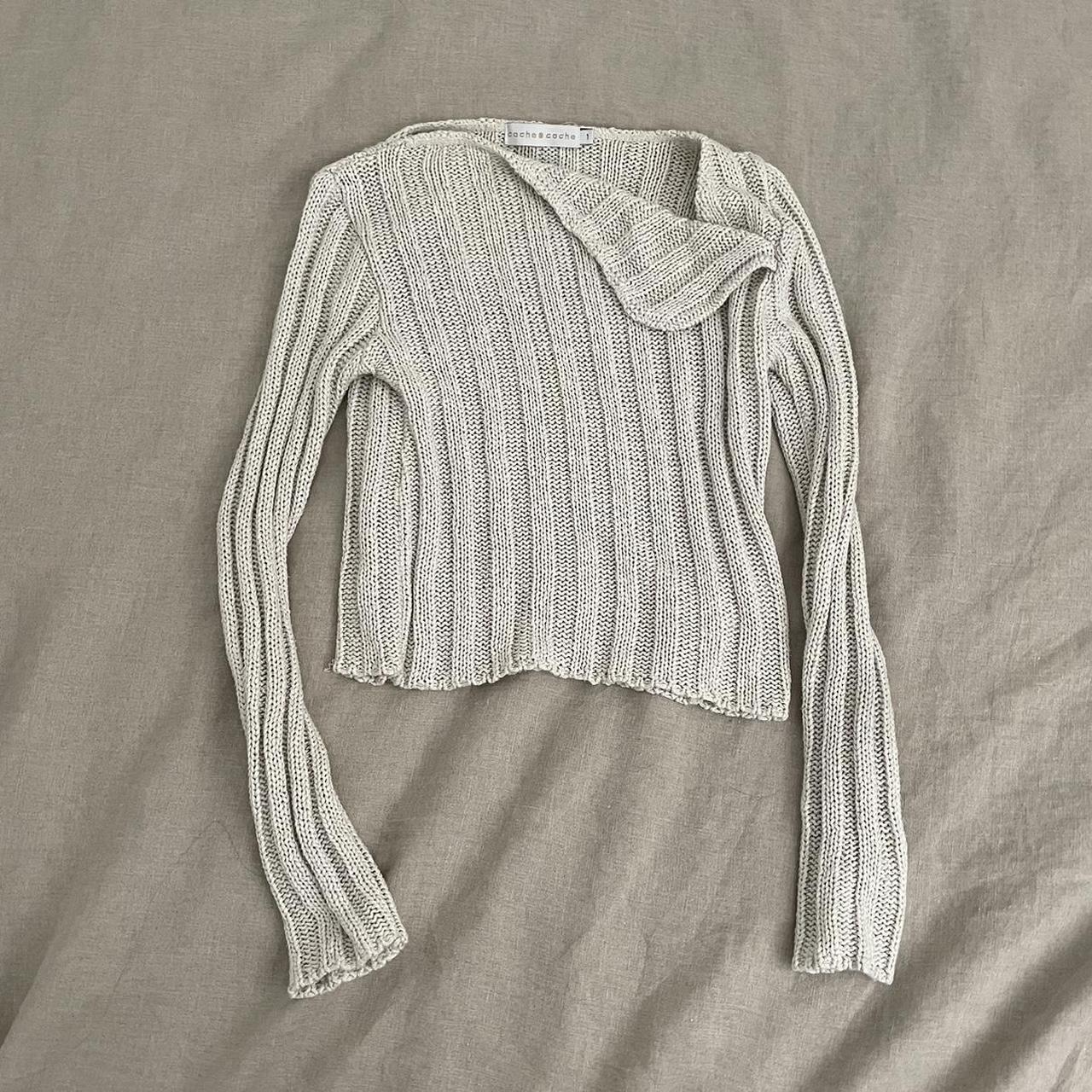 cache cache utility greige fold long sleeve crop rib... - Depop