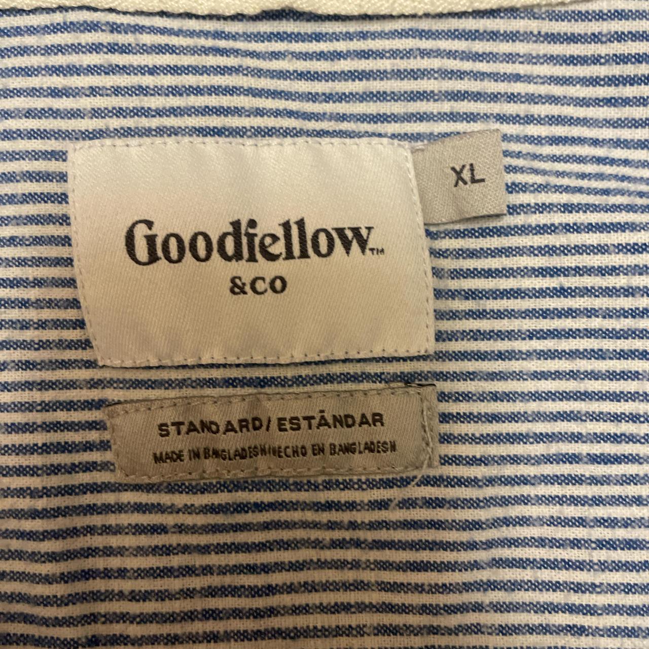 Blue and white striped Goodfellow & Co. button-up shirt - Depop