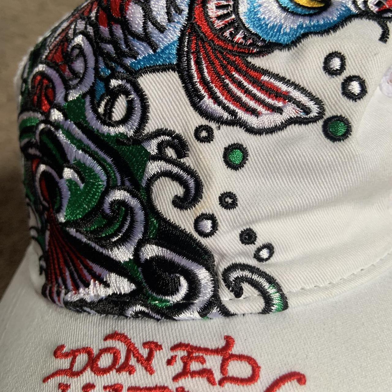 Ed hardy white hat fish design worn twice minor... - Depop