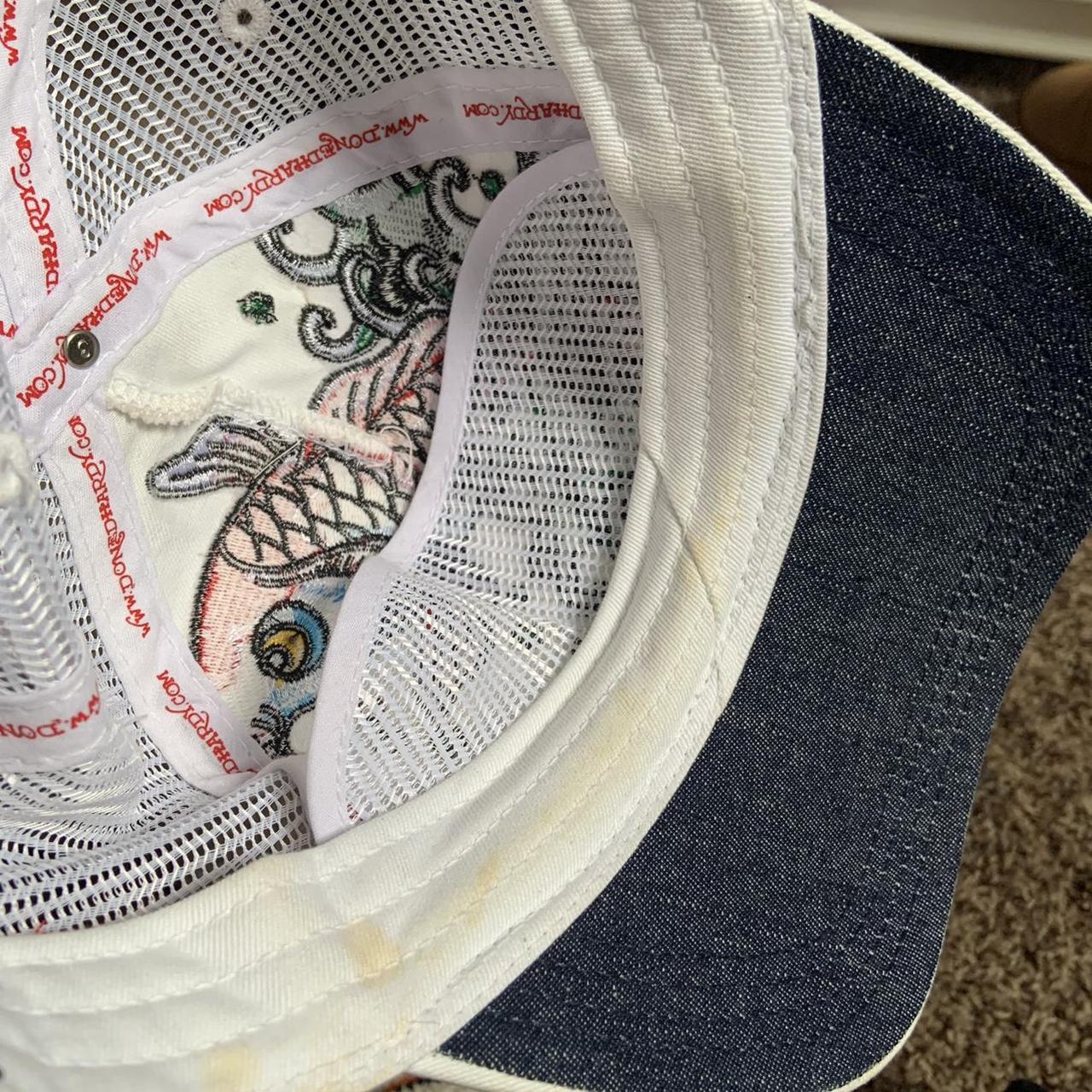 Ed hardy white hat fish design worn twice minor... - Depop
