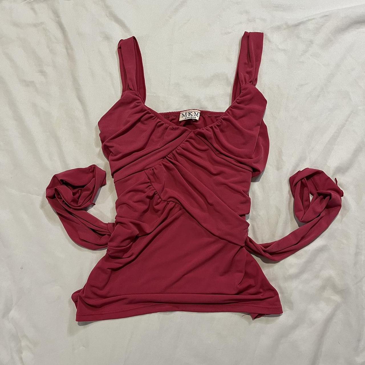 repop!! cutest pink wrap top Vibrant MKM Designs v... - Depop
