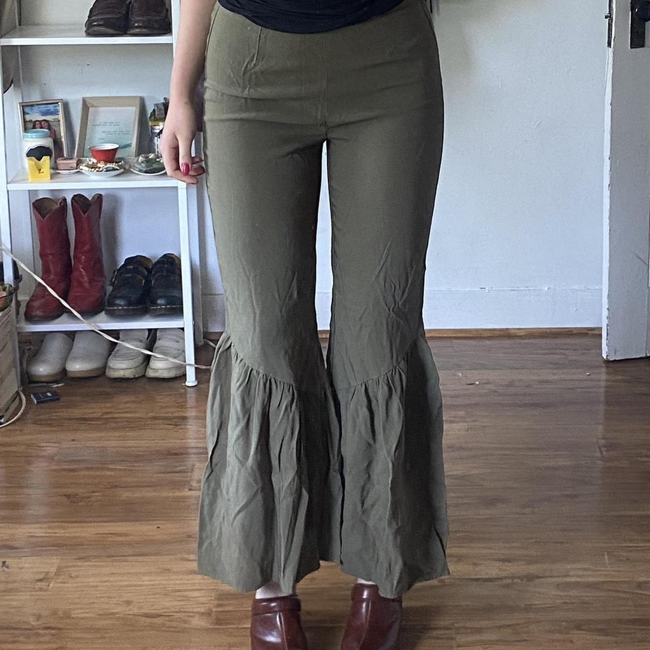 green flowy pants - Depop