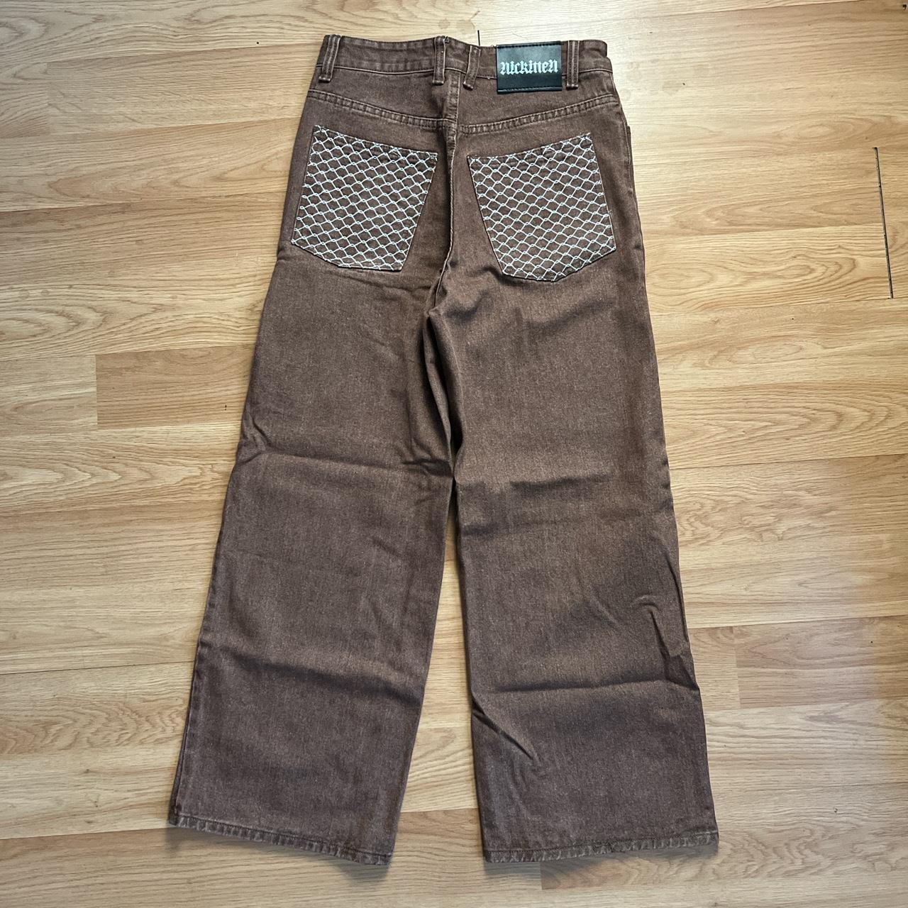 brown embroidered nickitten pants size 28 ships same... - Depop