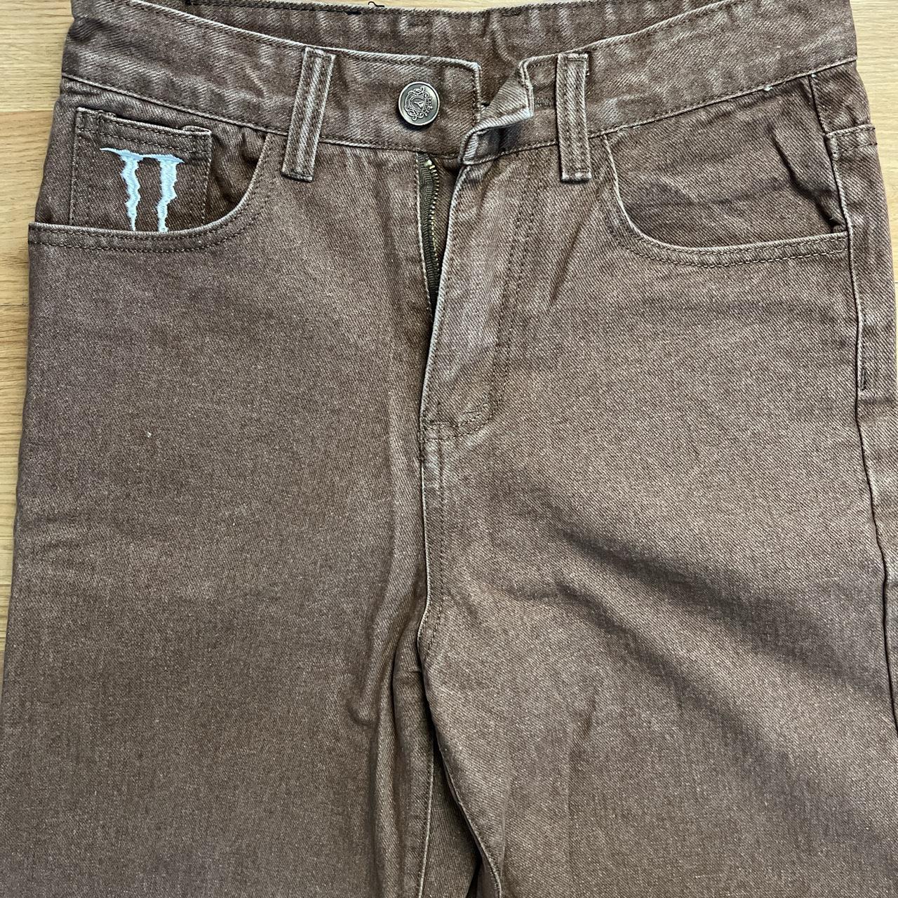 brown embroidered nickitten pants size 28 ships same... - Depop