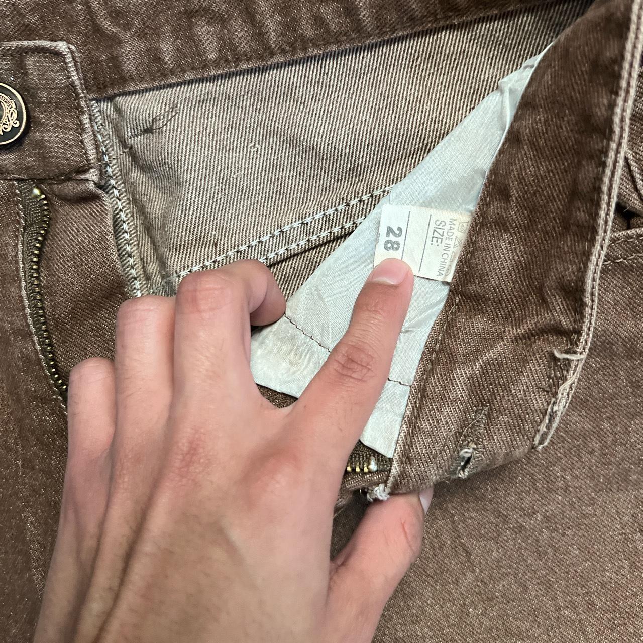 brown embroidered nickitten pants size 28 ships same... - Depop