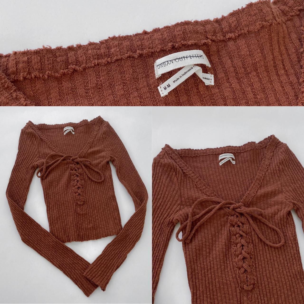 Urban Outfitters - Brown Ribbed Lace Up Top Next... - Depop