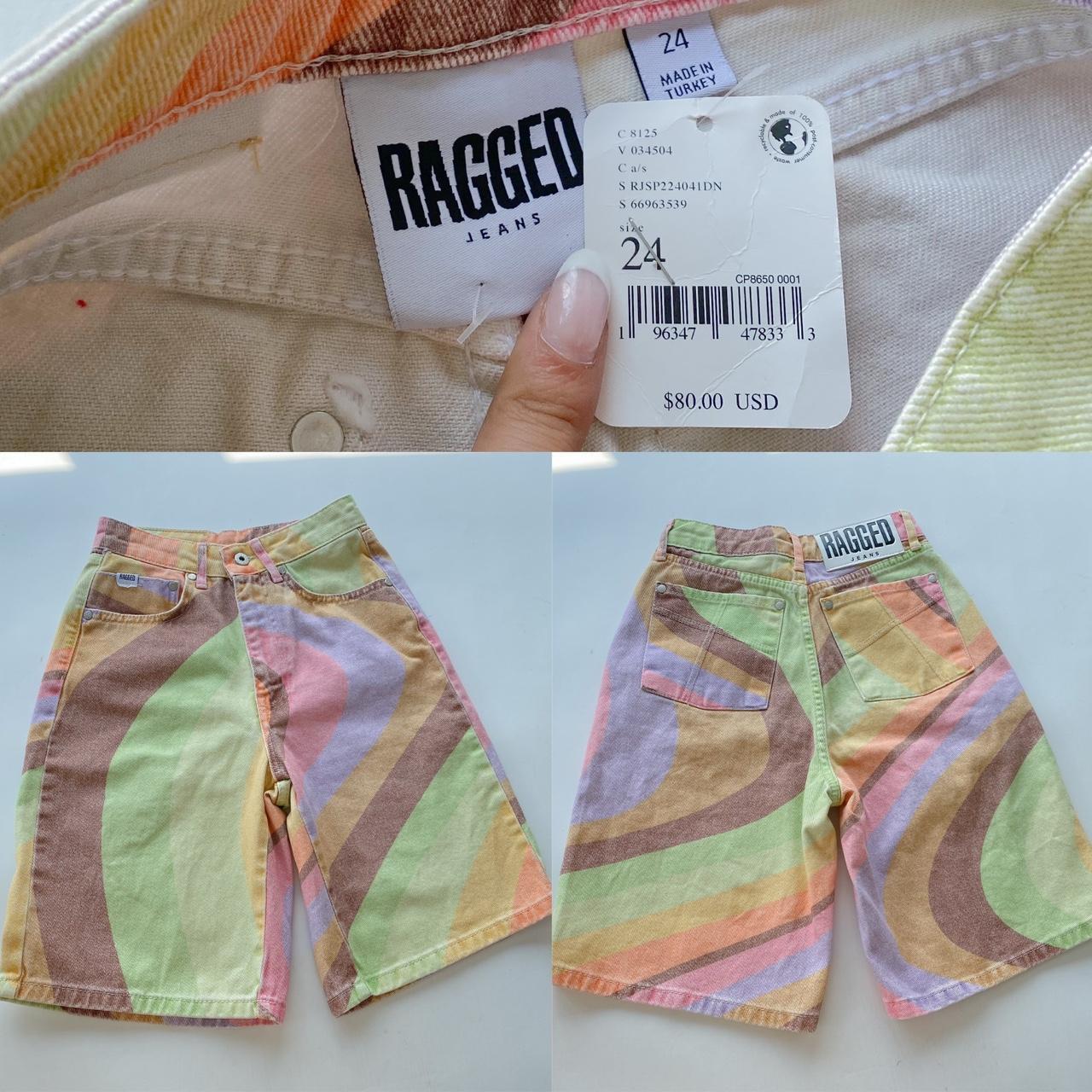 The Ragged Priest - Wave Swirl Multicolor Denim Knee... - Depop
