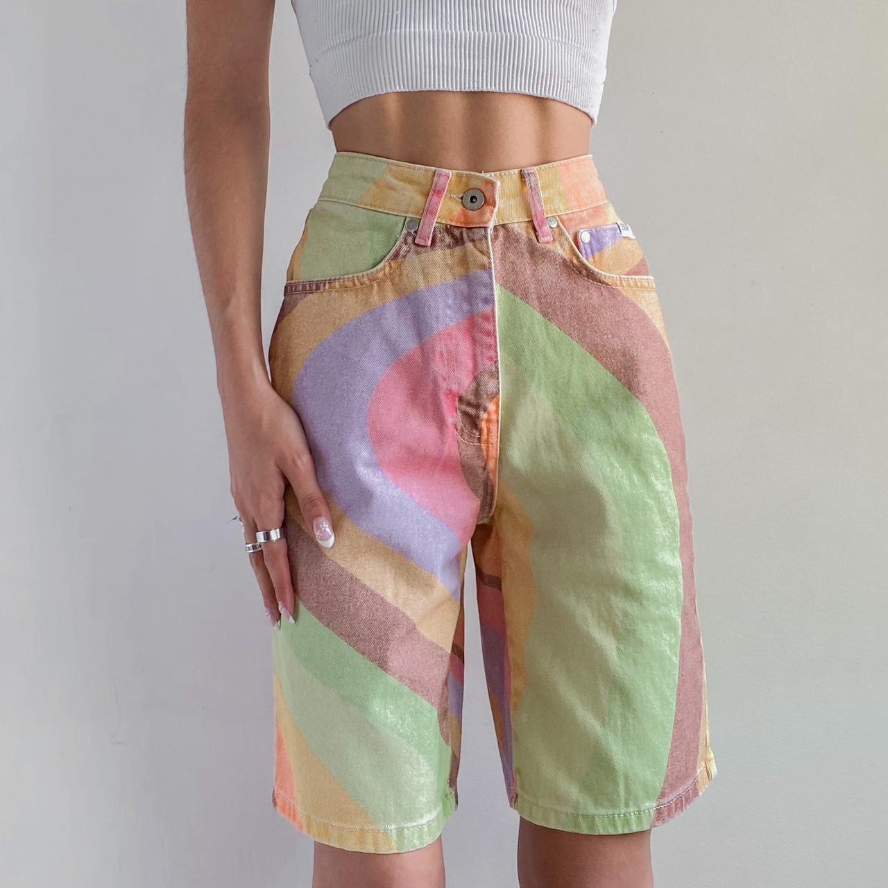 The Ragged Priest - Wave Swirl Multicolor Denim Knee... - Depop