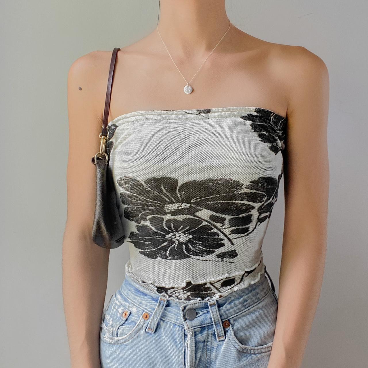 Free People - Floral Print Mesh Crop Tube Top in... - Depop