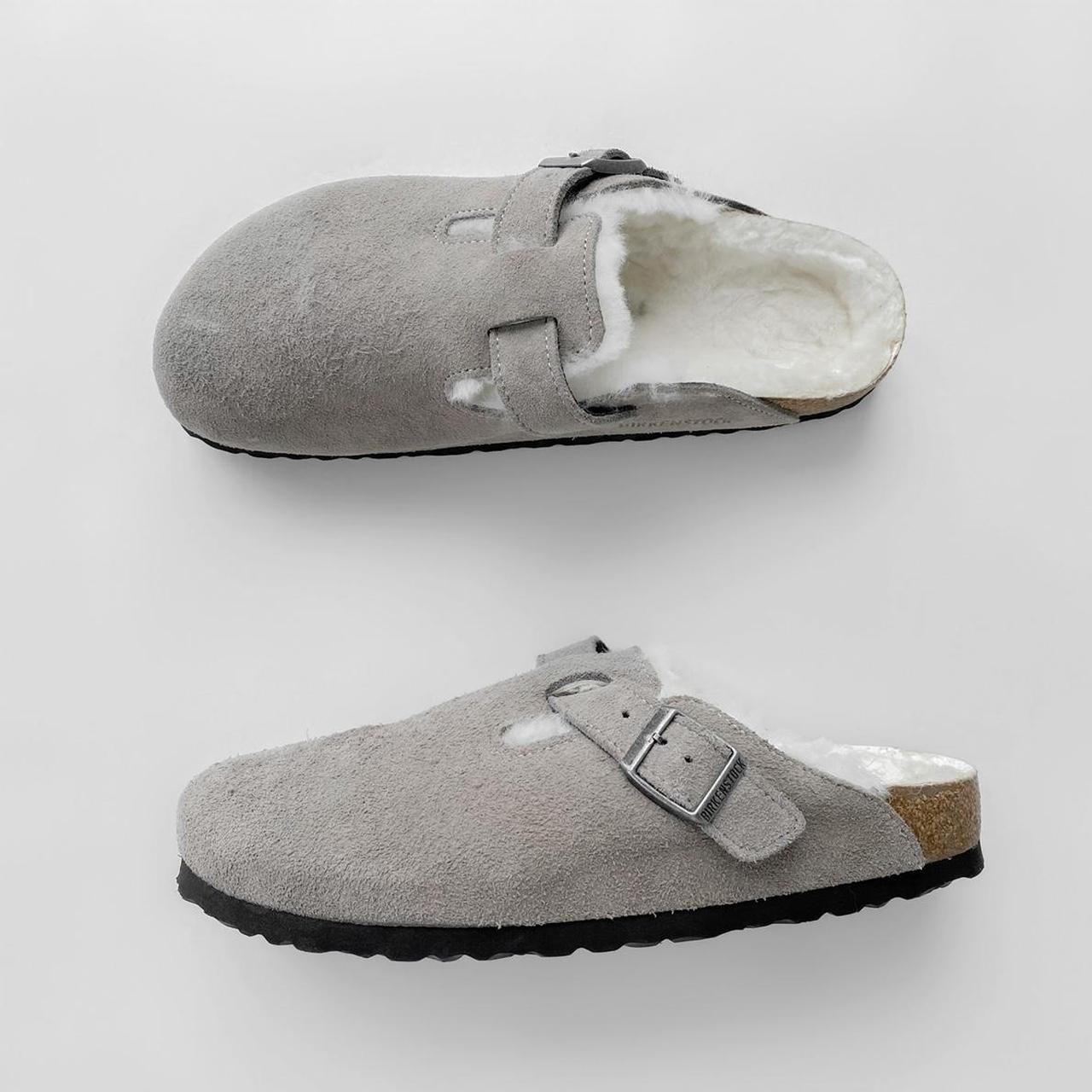 Birkenstocks - Gray Boston Shearling Suede Leather... - Depop