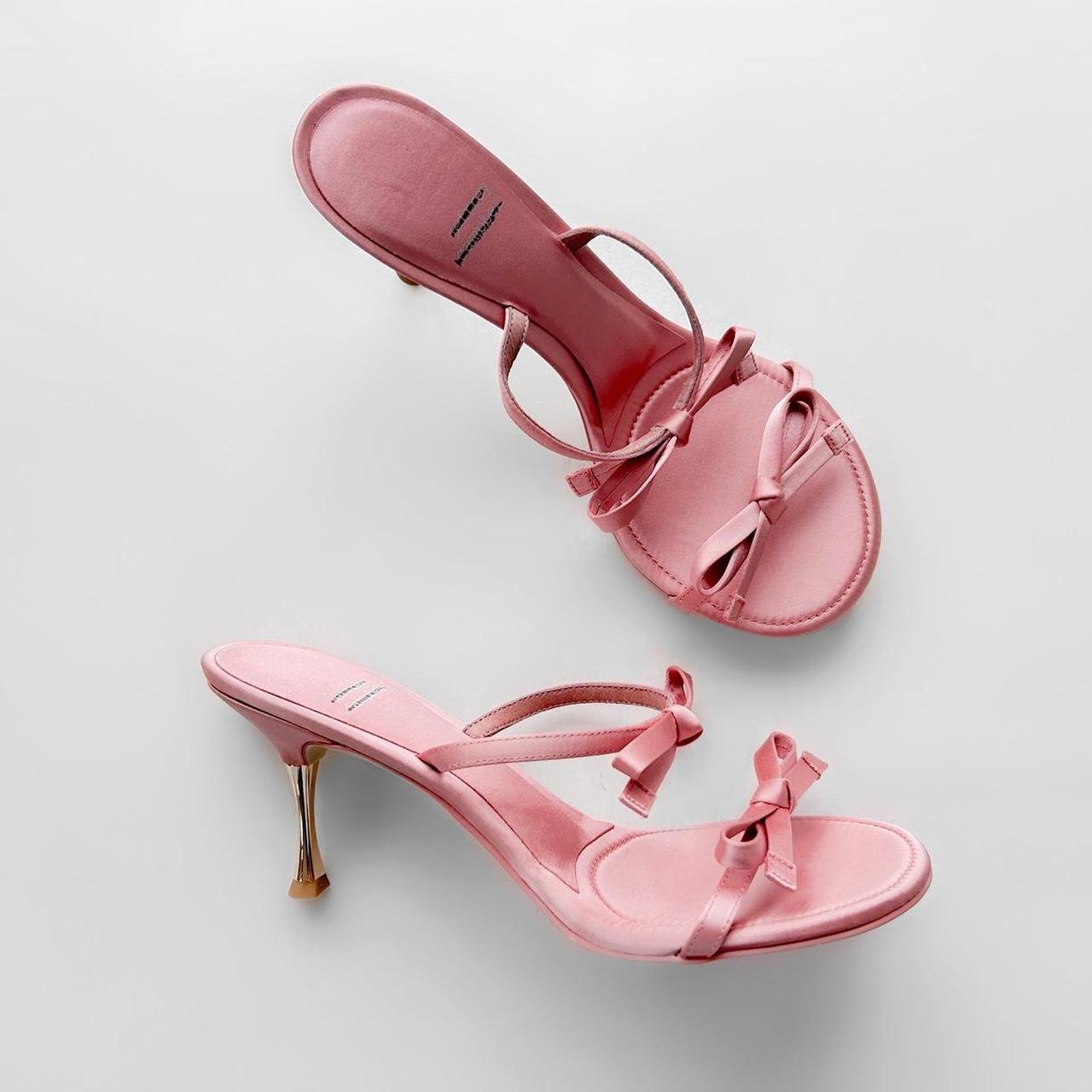 Jeffrey Campbell Bow Pink Satin Heeled Mules Next... | Depop