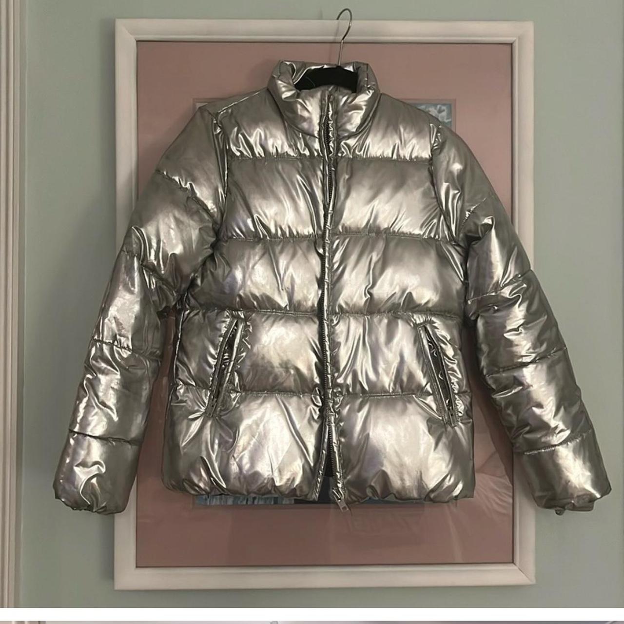 Lovers + Friends Silver puffer jacket - Depop